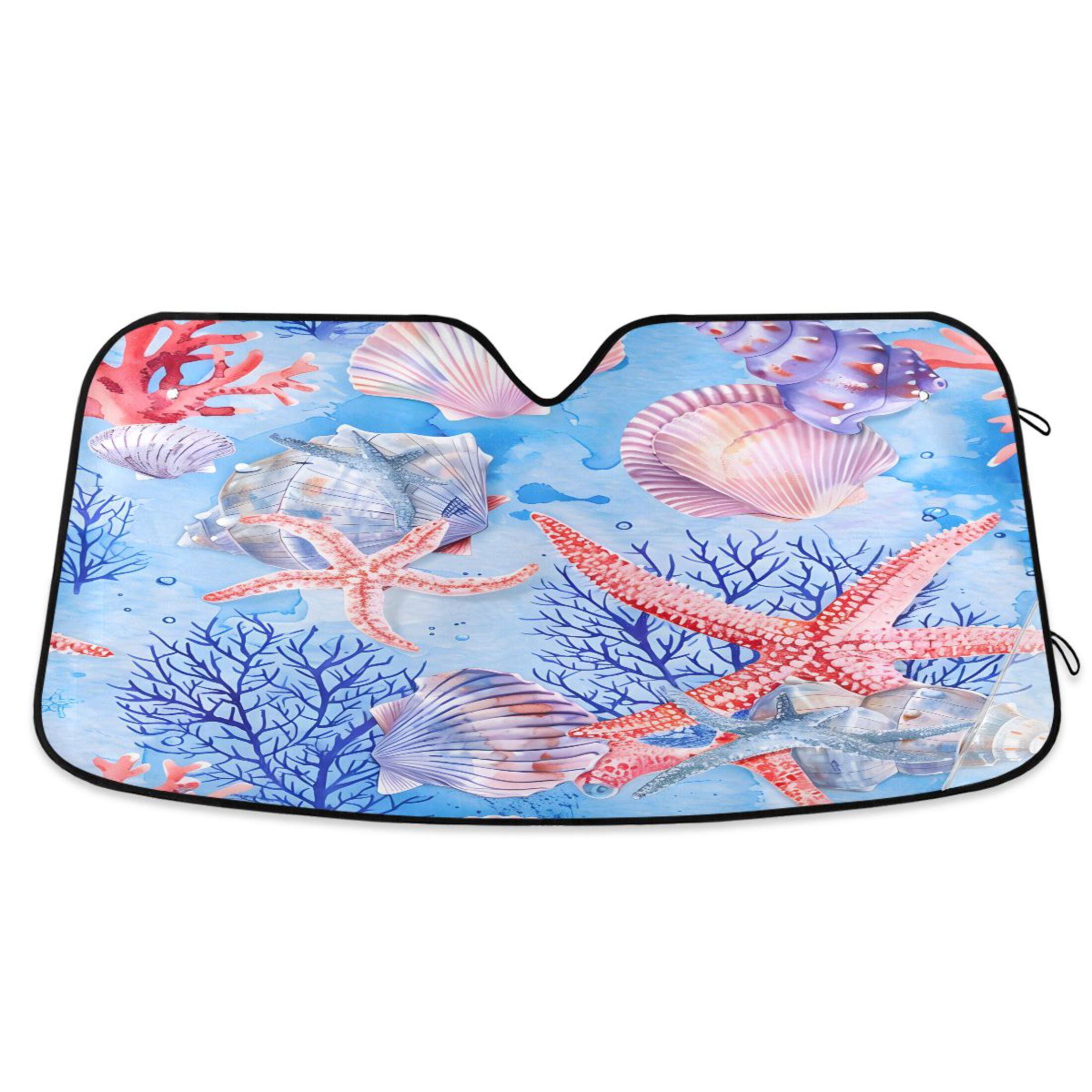 ALAZA Starfish Seashell Conch Windshield Sun Shade Car Foldable Sun ...