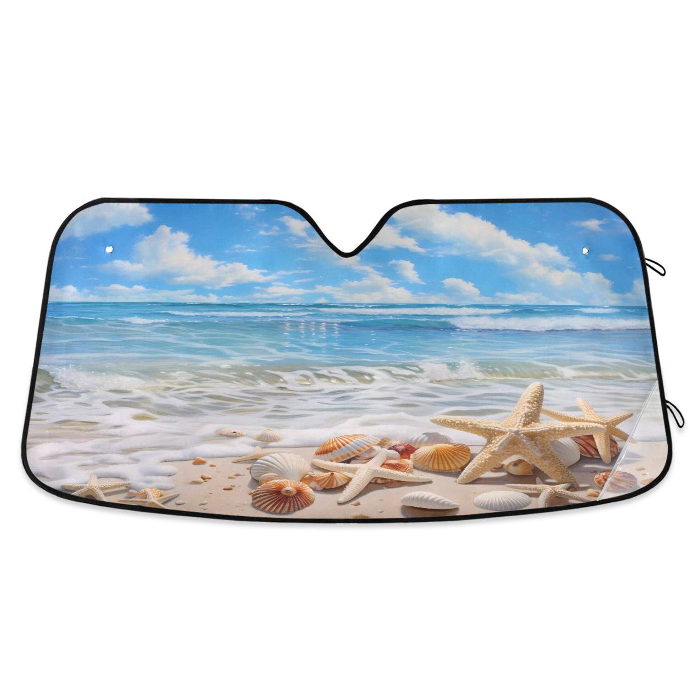 ALAZA Starfish Seashell on Beach Windshield Sun Shade Car Foldable Sun ...