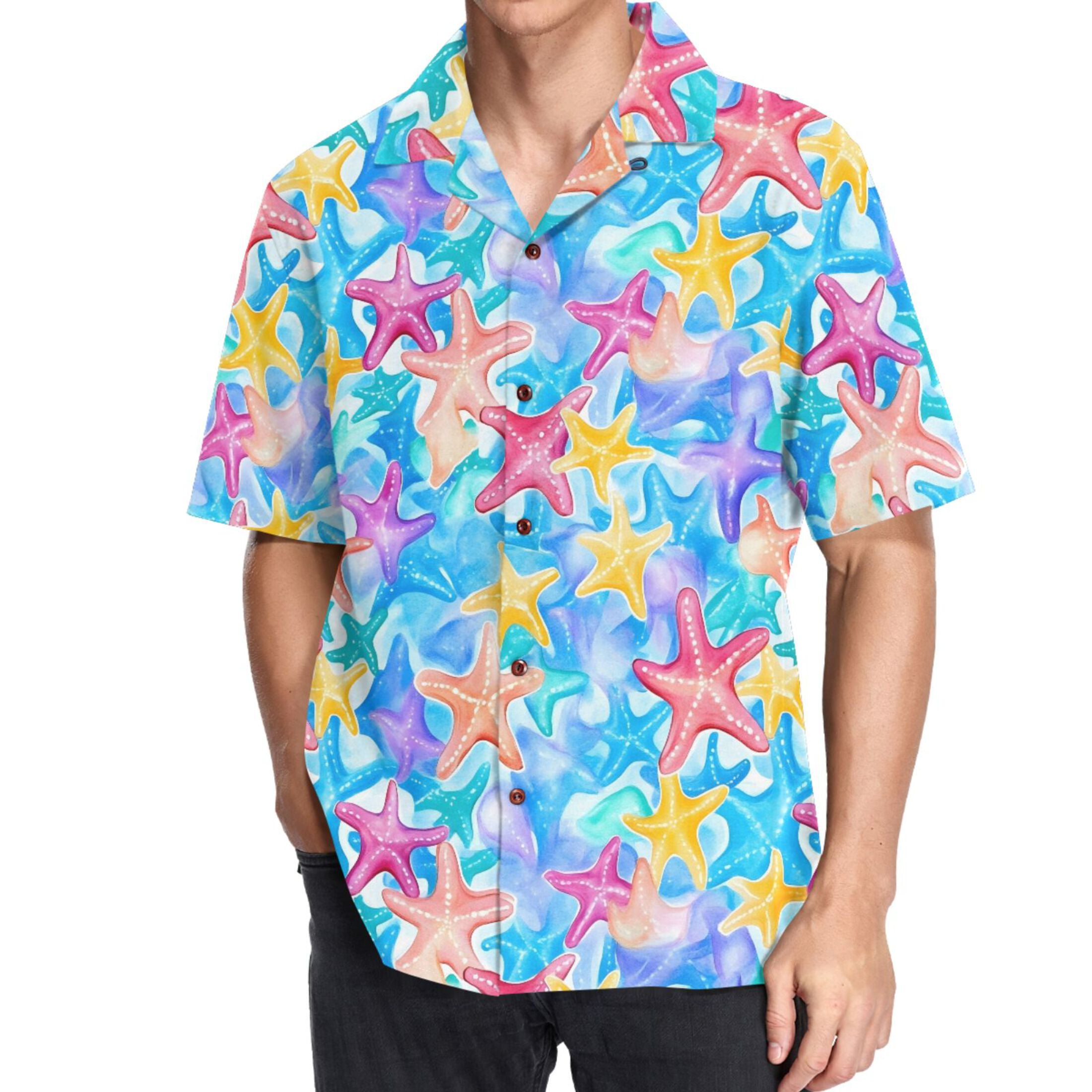 ALAZA Starfish Watercolor Men's Hawaiian Shirt Short Sleeve Casual ...