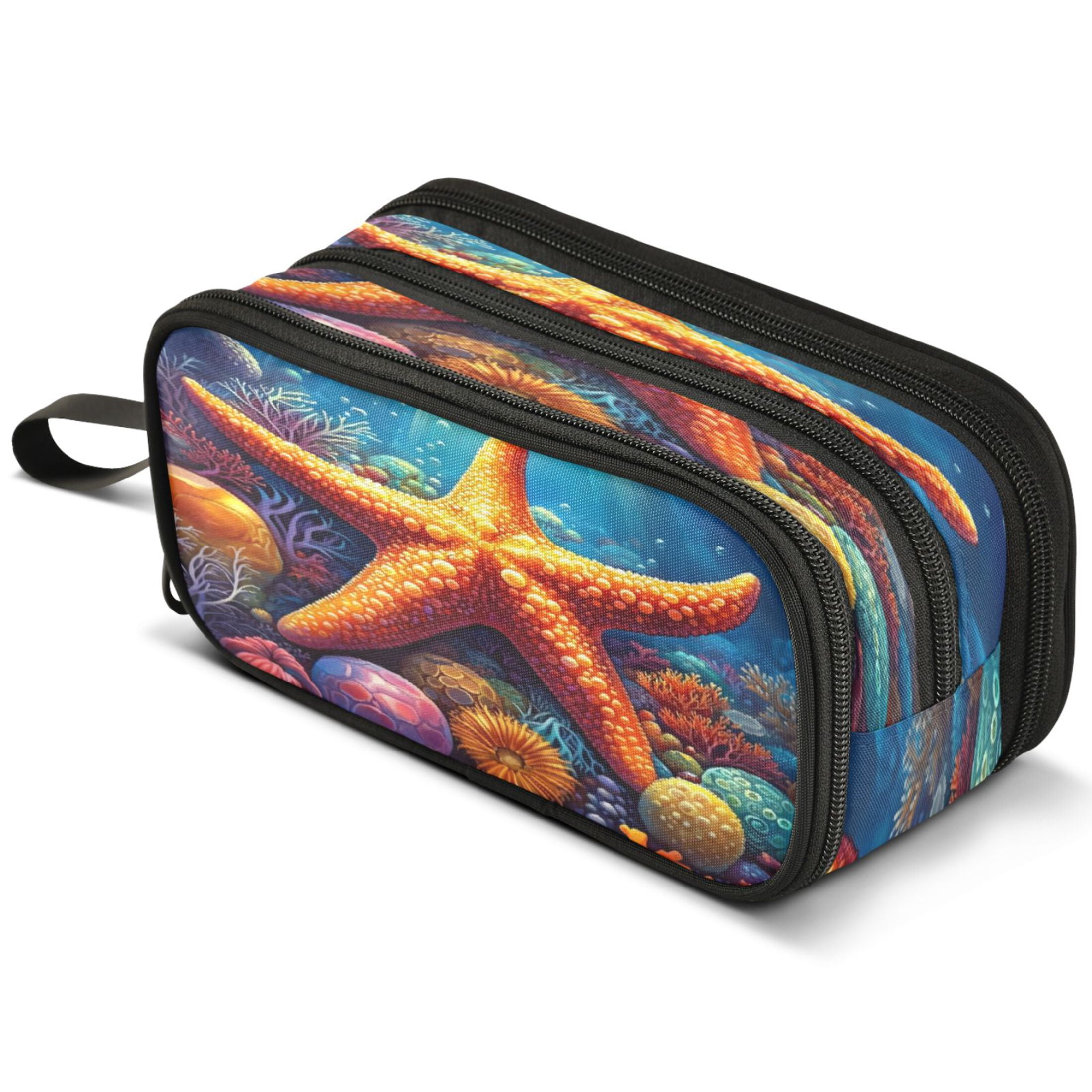ALAZA Starfish in Ocean Pencil Case Bag Large 3 Compartment Pen Pouch ...
