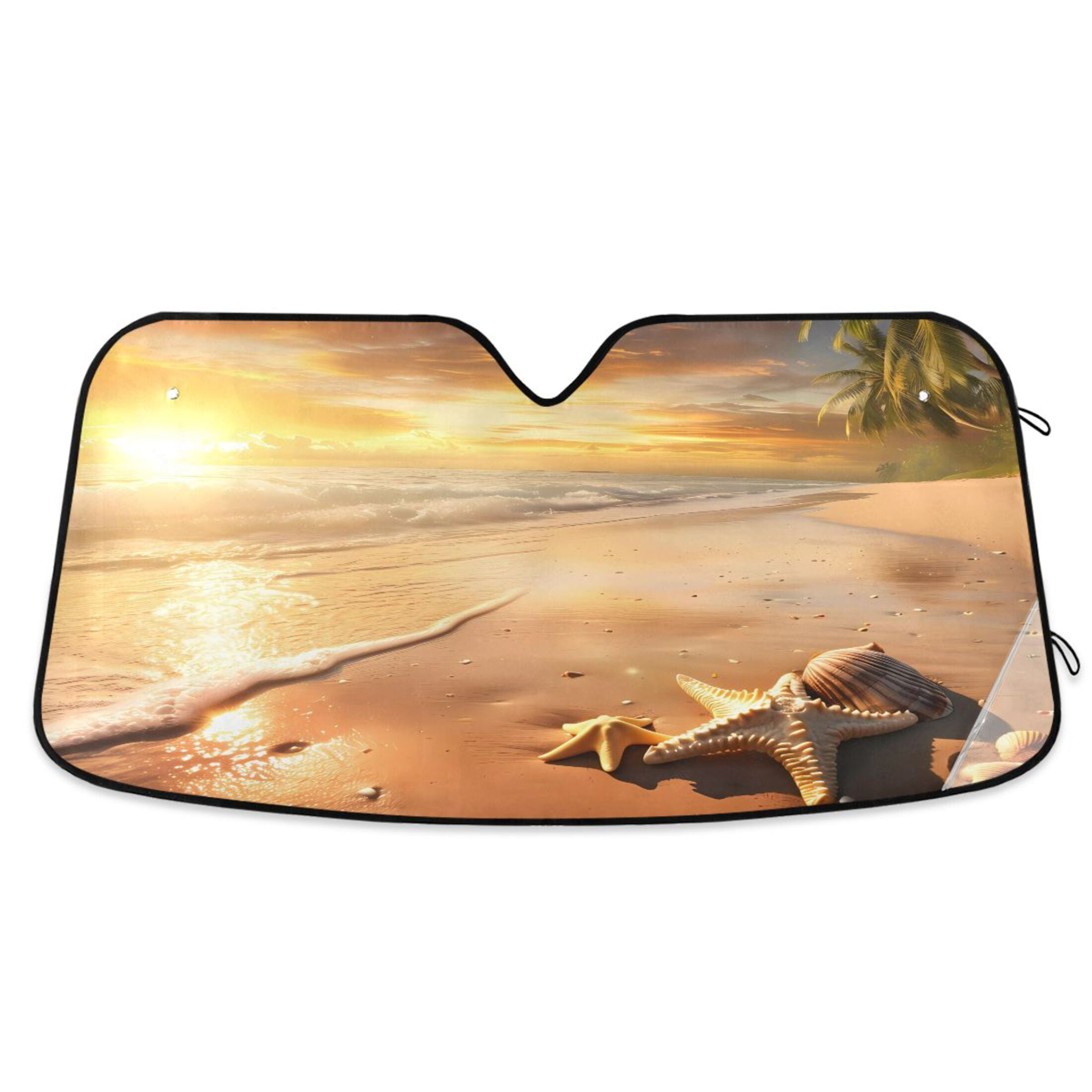 ALAZA Starfish on Sunset Beach Windshield Sun Shade Car Foldable Sun ...