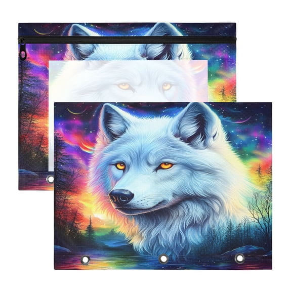 ALAZA Starry with Wolf Pattern Pencil Pouch 3 Ring Binder with Clear ...
