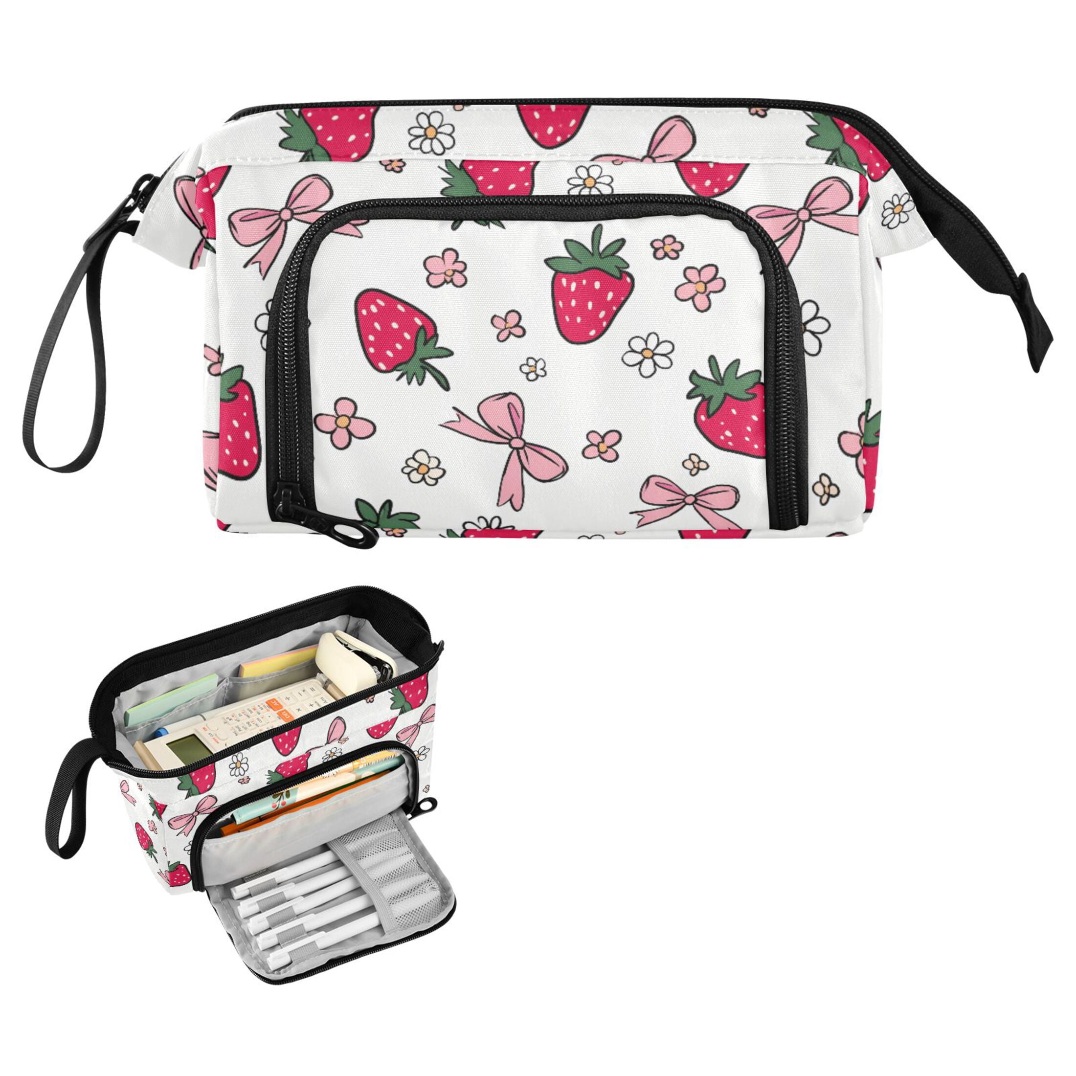 ALAZA Strawberry Bows Floral Pencil Pouch Big Capacity Pencil Case ...