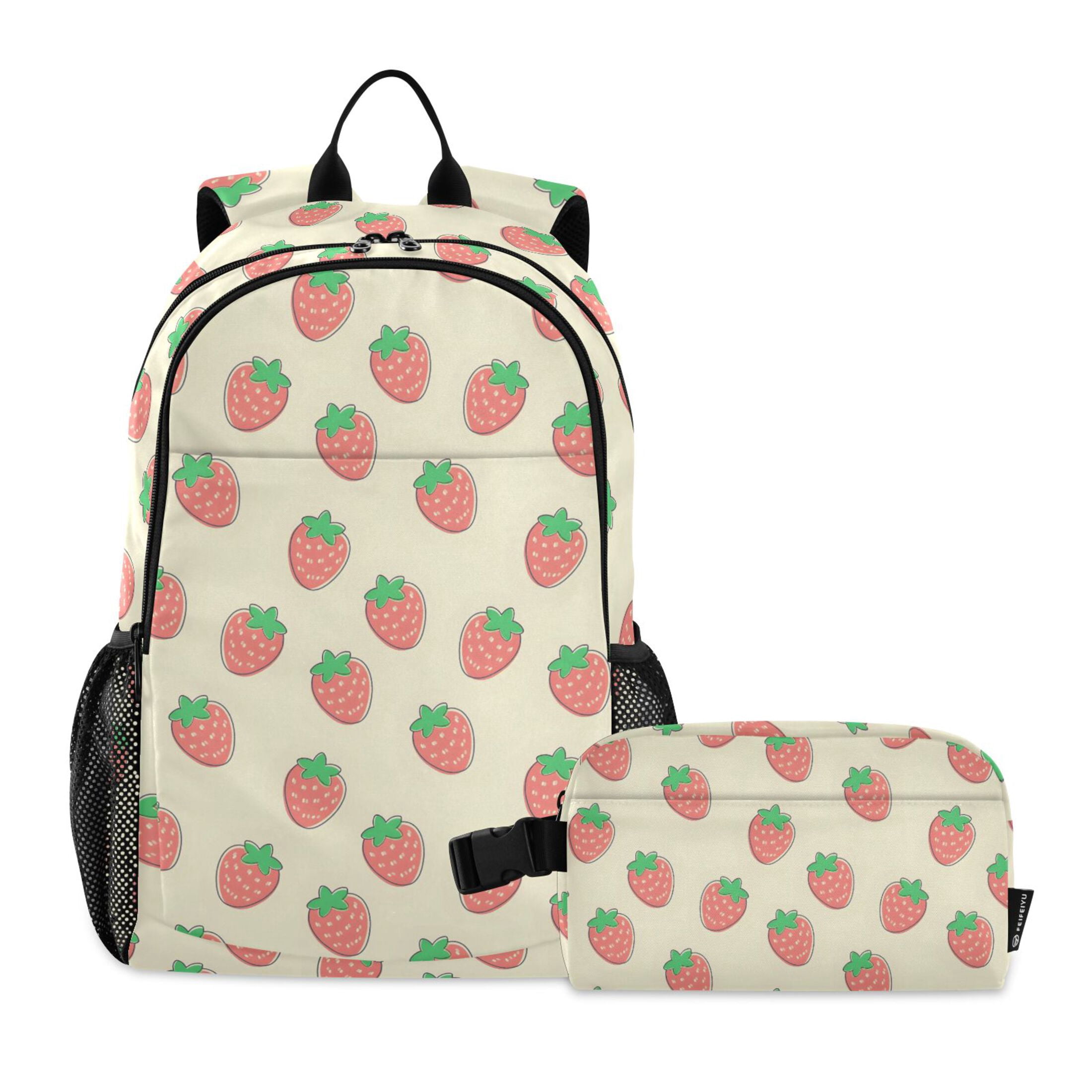 ALAZA Strawberry Cute School Backpack Lunch Box Set Student Bookbag ...