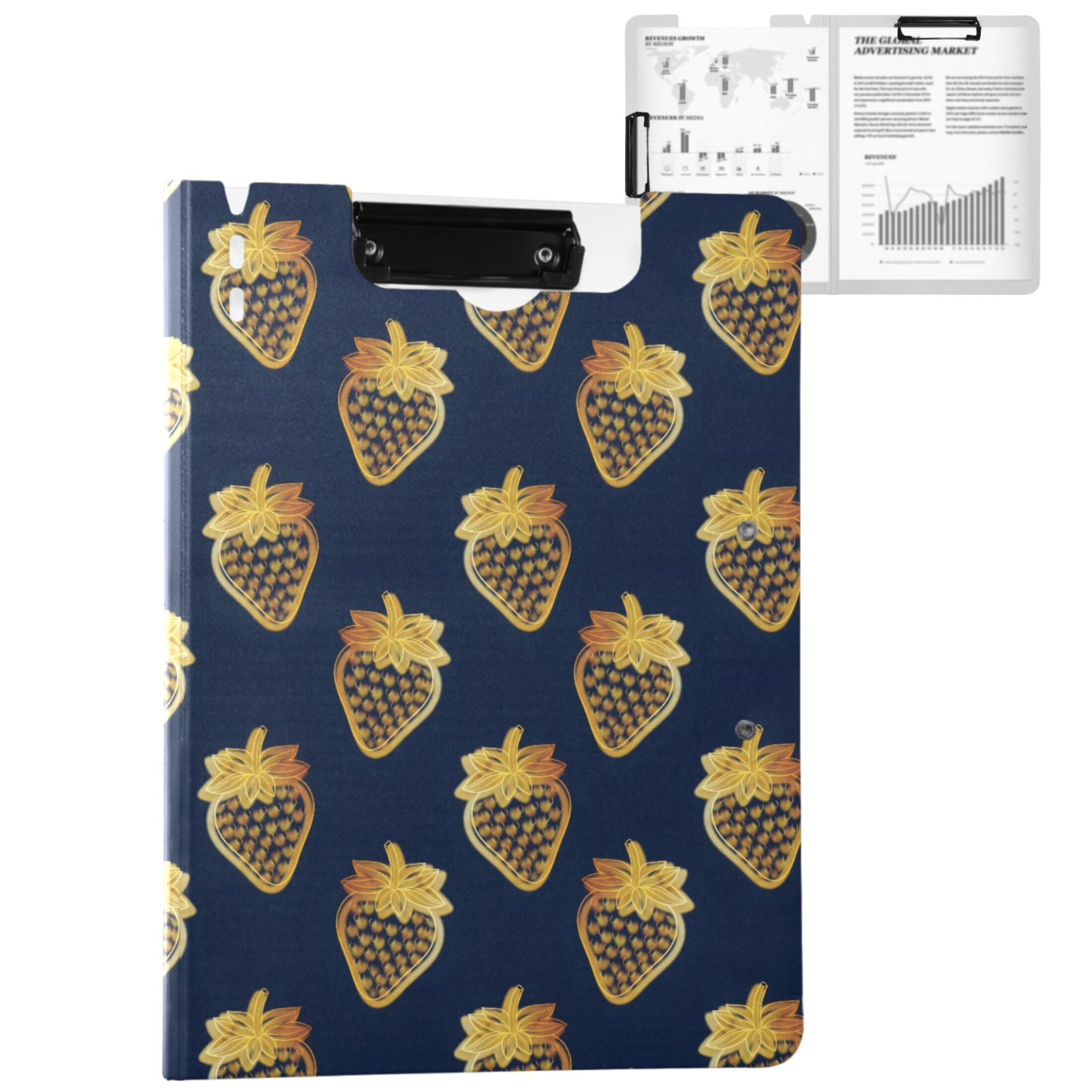 ALAZA Strawberry Gold A4 Foldable Clipboard 360 Degree Folder Binder ...