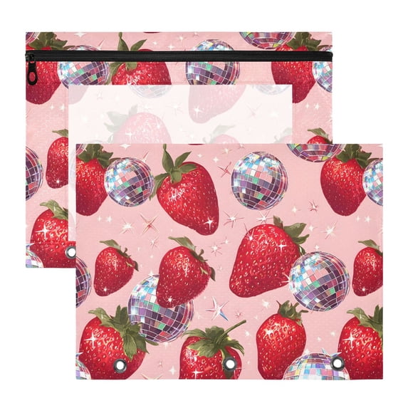 ALAZA Strawberry Sparkling Disco Balls Pattern Pencil Pouch 3 Ring ...