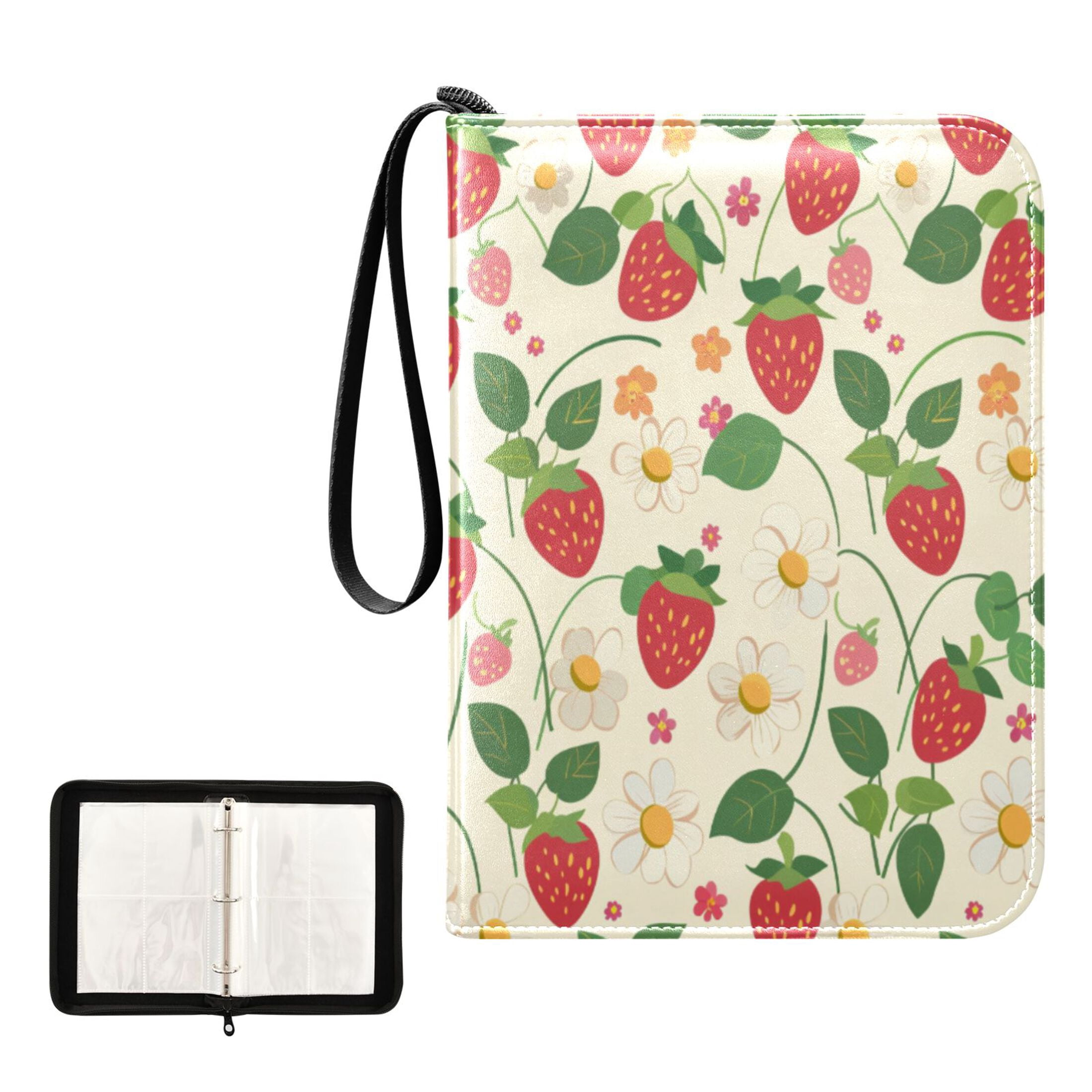 ALAZA Strawberry and Daisy Flower Trading Card Binder 4 Pocket Cards ...