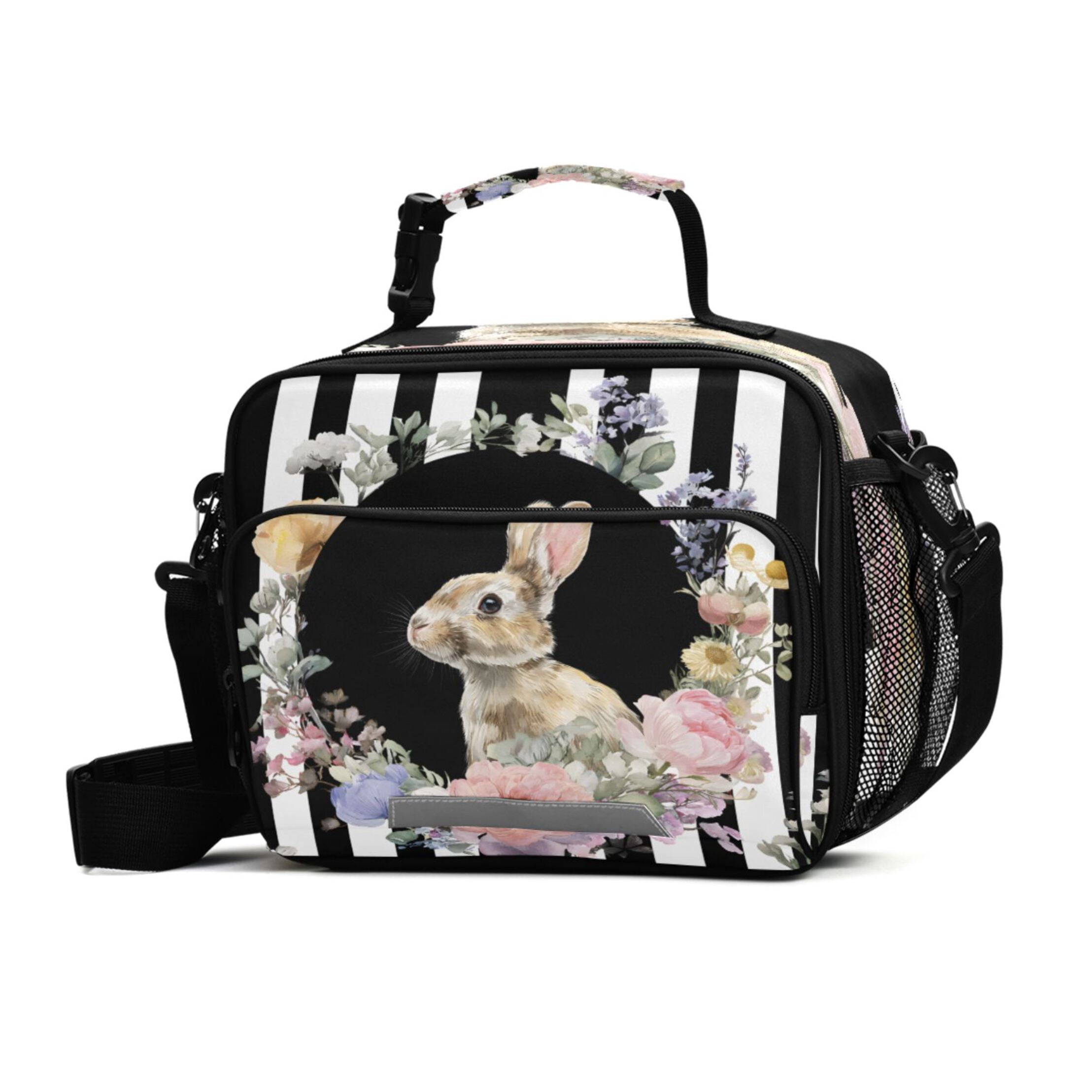 ALAZA Stripes Rabbit Lunch Box Insulated Cooler Bag Reusable Tote Bags ...