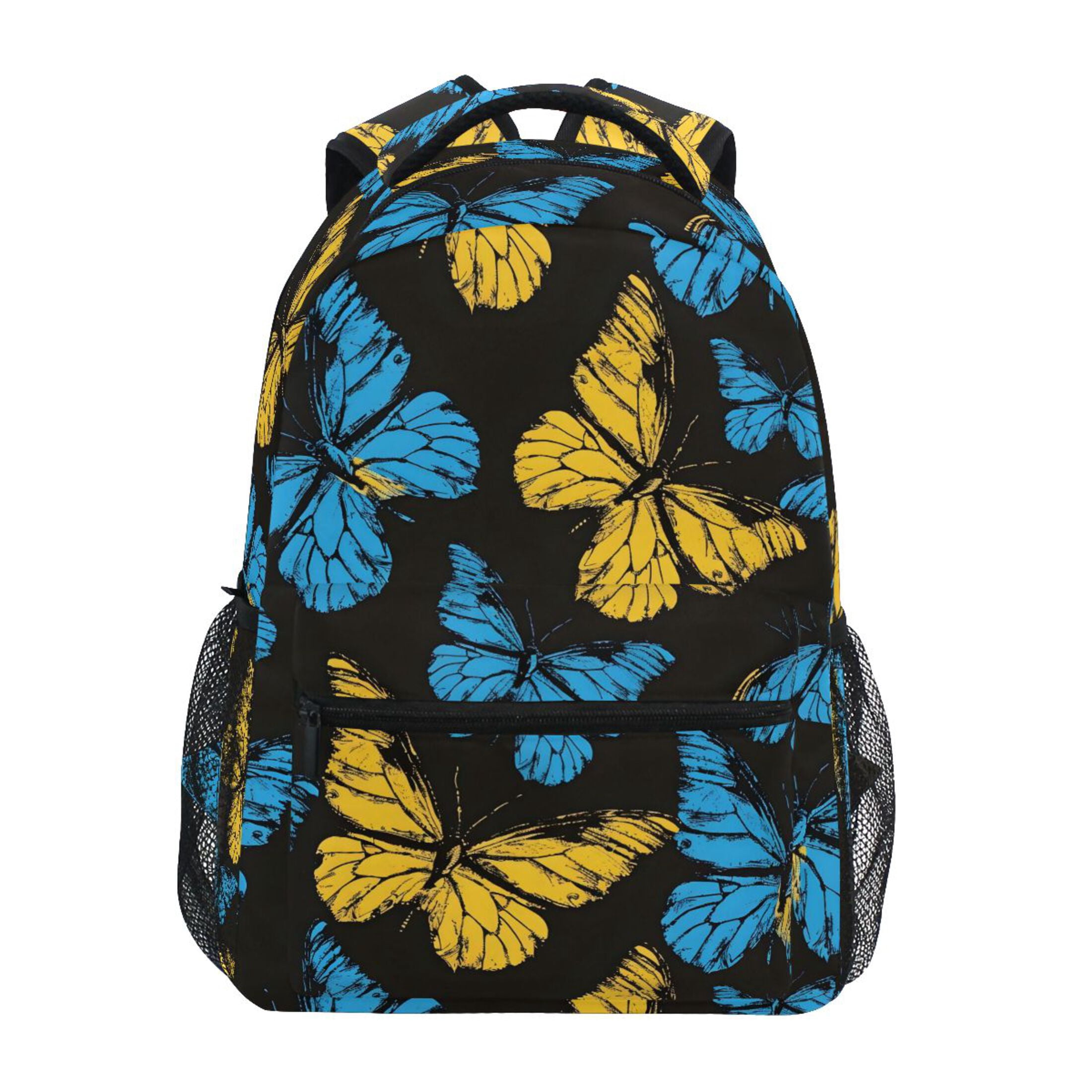 ALAZA Stylish Backpack Blue and Yellow Butterflies Elementary Bookbag ...