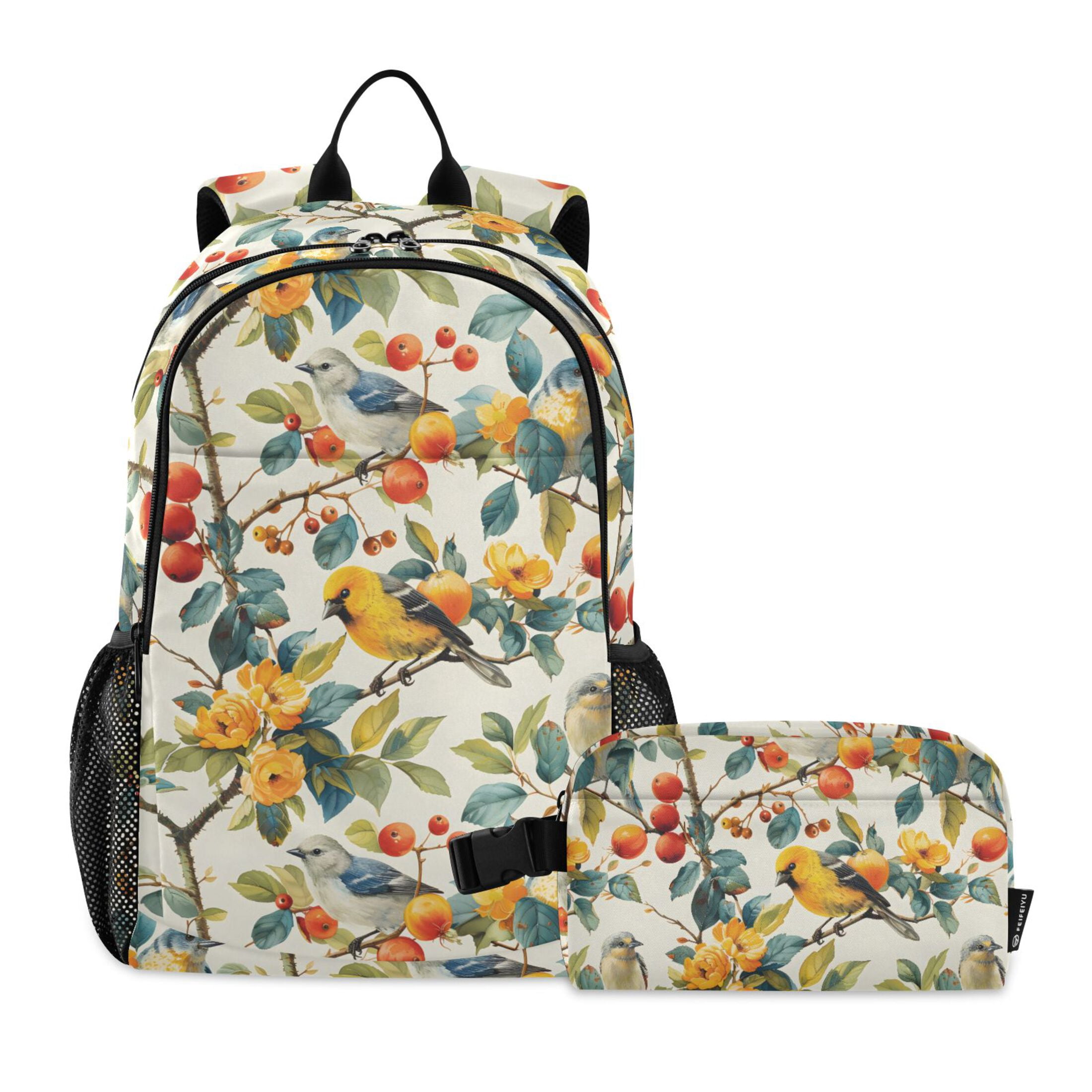 ALAZA Summer Birds and Flower School Backpack Lunch Box Set Student ...