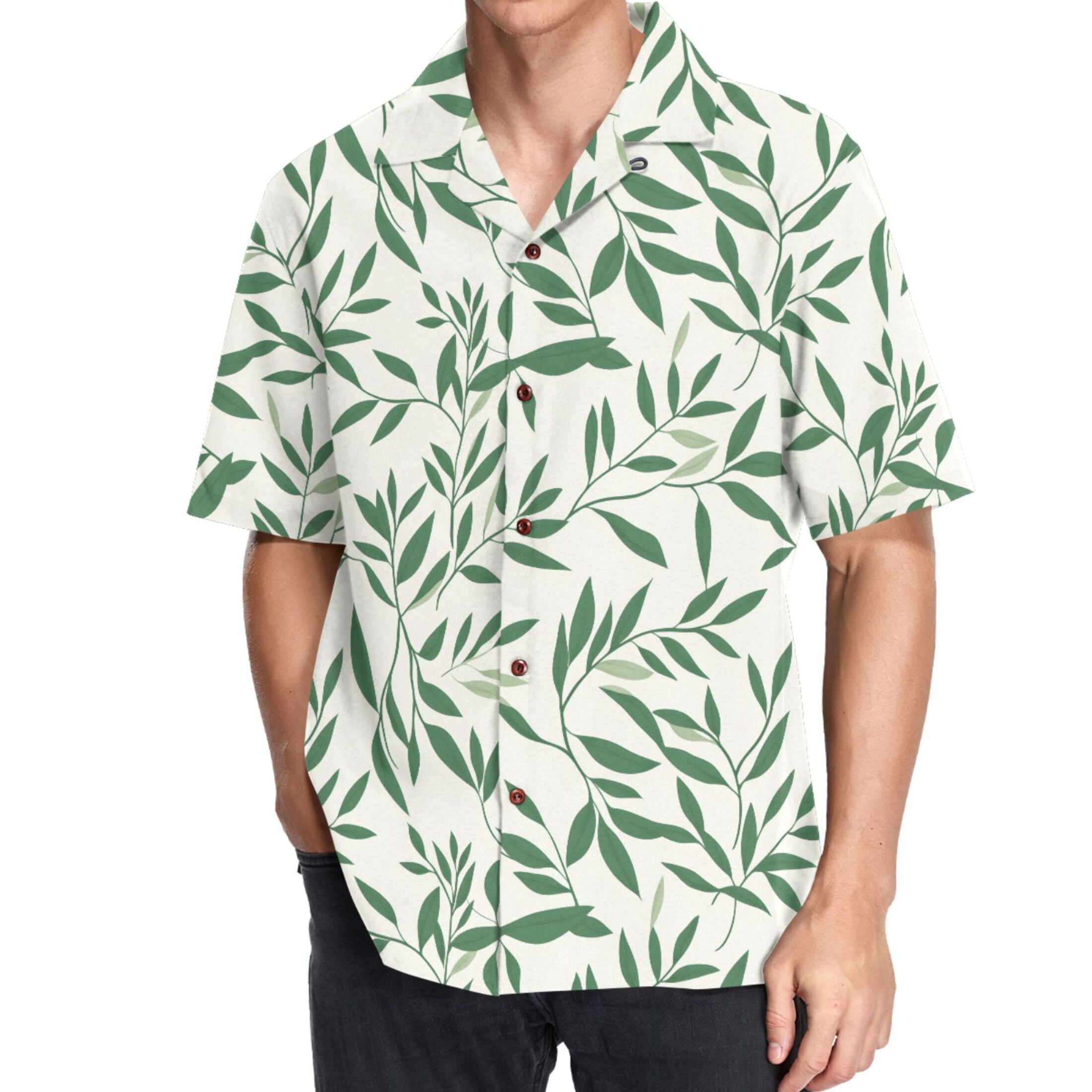 ALAZA Summer Leaves Men's Hawaiian Shirt Short Sleeve Casual Button ...
