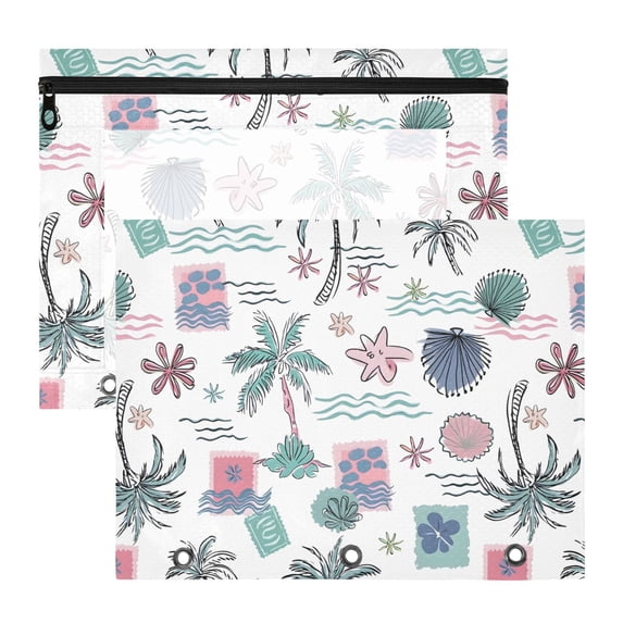 ALAZA Summer Palm Sea Pattern Pencil Pouch 3 Ring Binder with Clear ...