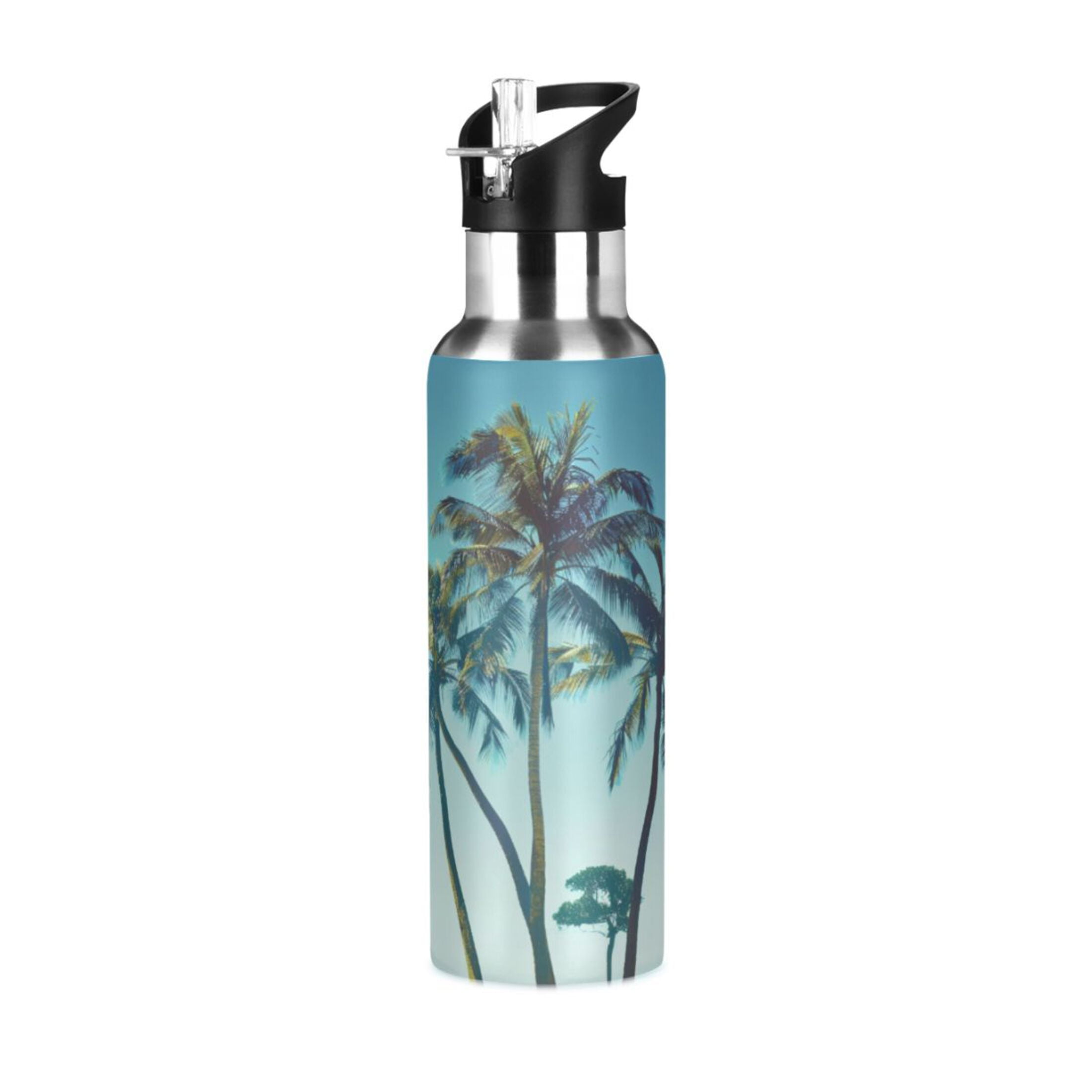 ALAZA Summer Palm Tree Water Bottle Insulated Flask Stainless Steel ...