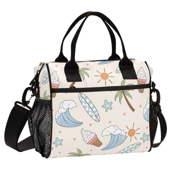 ALAZA Summer Palm Trees Cream Print Cooler Lunch Bag Insulated Reusable ...