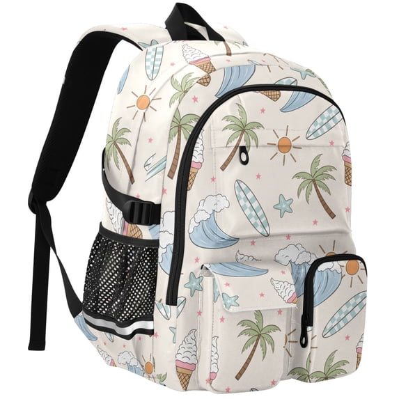 ALAZA Summer Palm Trees Cream Print Student Backpack School Bookbag ...
