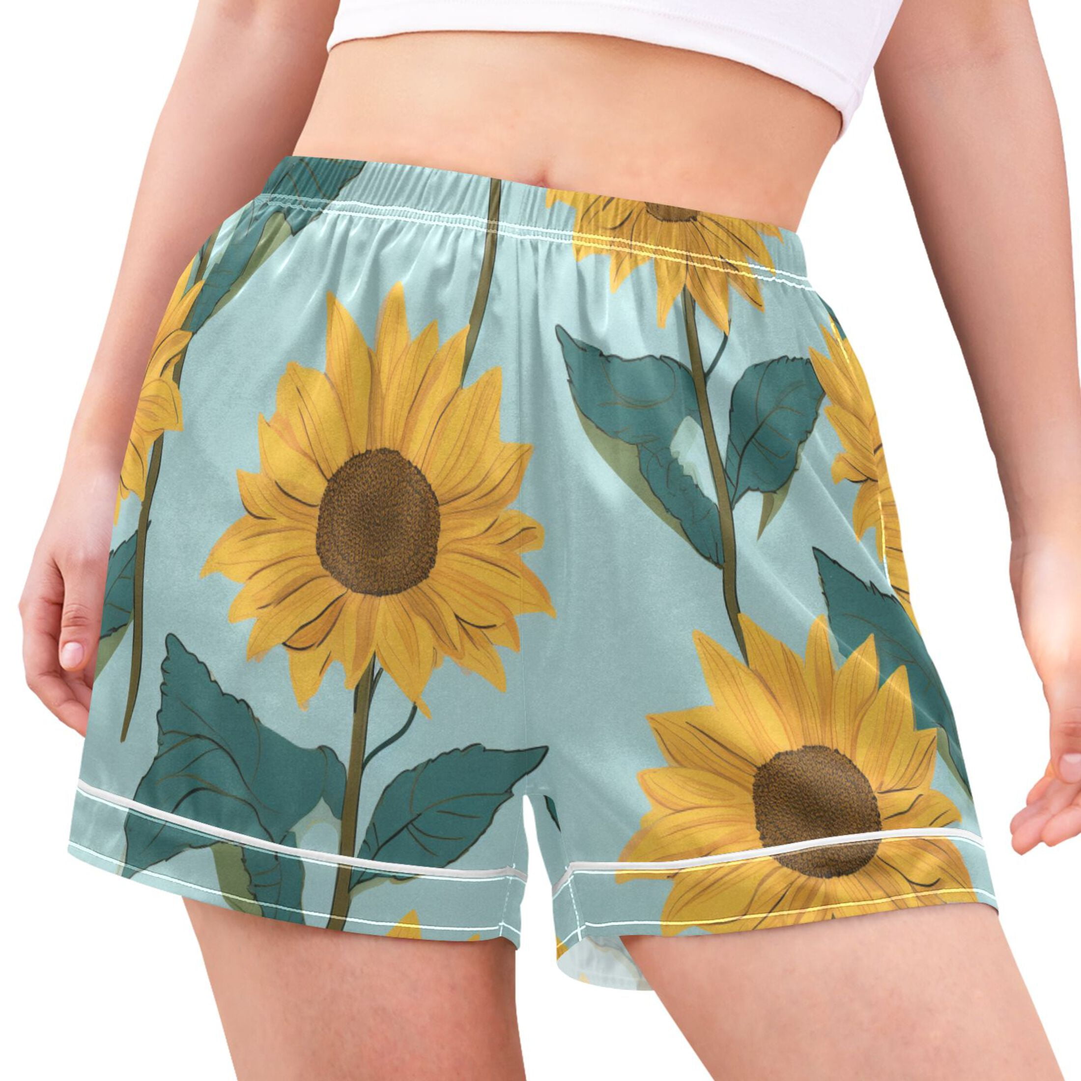 ALAZA Sunflowers on Blue Women's Pajama Lounge Shorts Bottoms Sleep ...