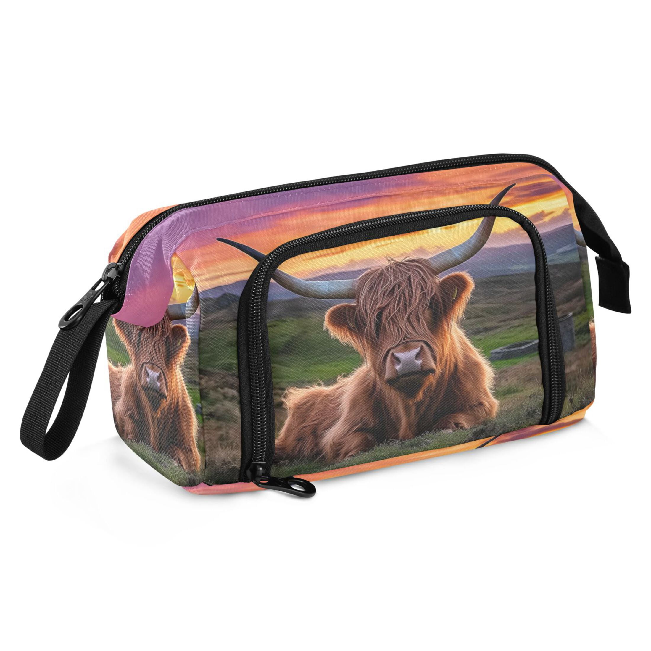 ALAZA Sunset Highland Cow Pencil Pouch Big Capacity Pencil Case Zipper ...