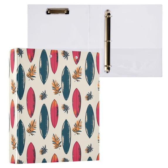ALAZA Surfboard Palm Leaves Hardcover 3 Ring Binder 1.5" D-Rings with ...