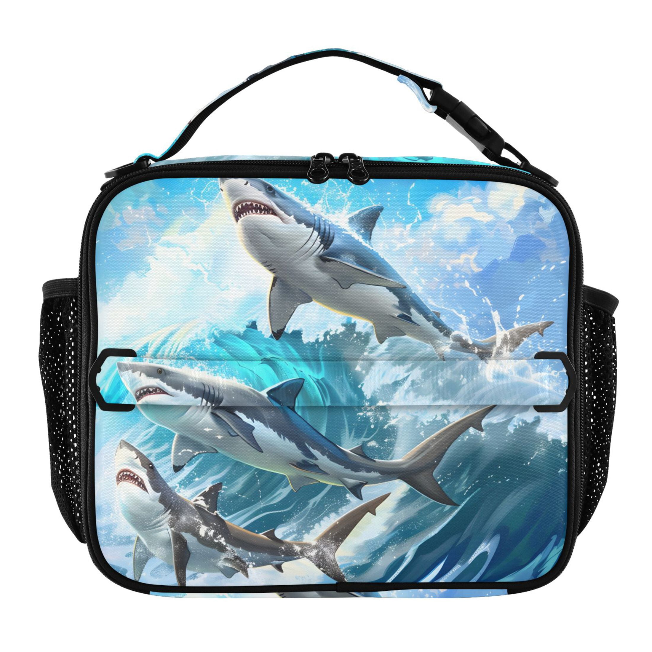 ALAZA Three Sharks with Waves Lunch Box Insulated Lunch Bag Cooler Tote ...