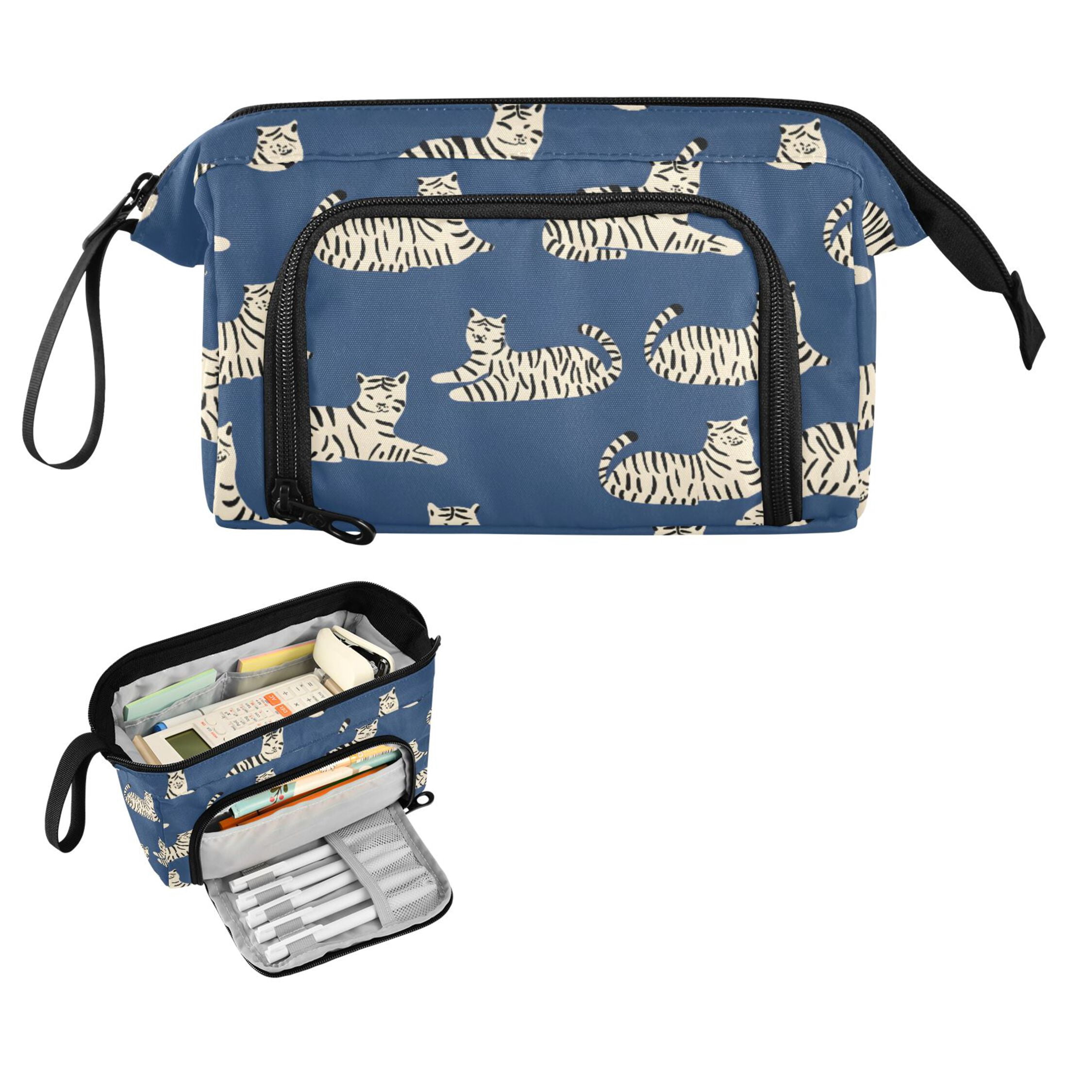 ALAZA Tiger on Blue Pencil Pouch Big Capacity Pencil Case Zipper ...