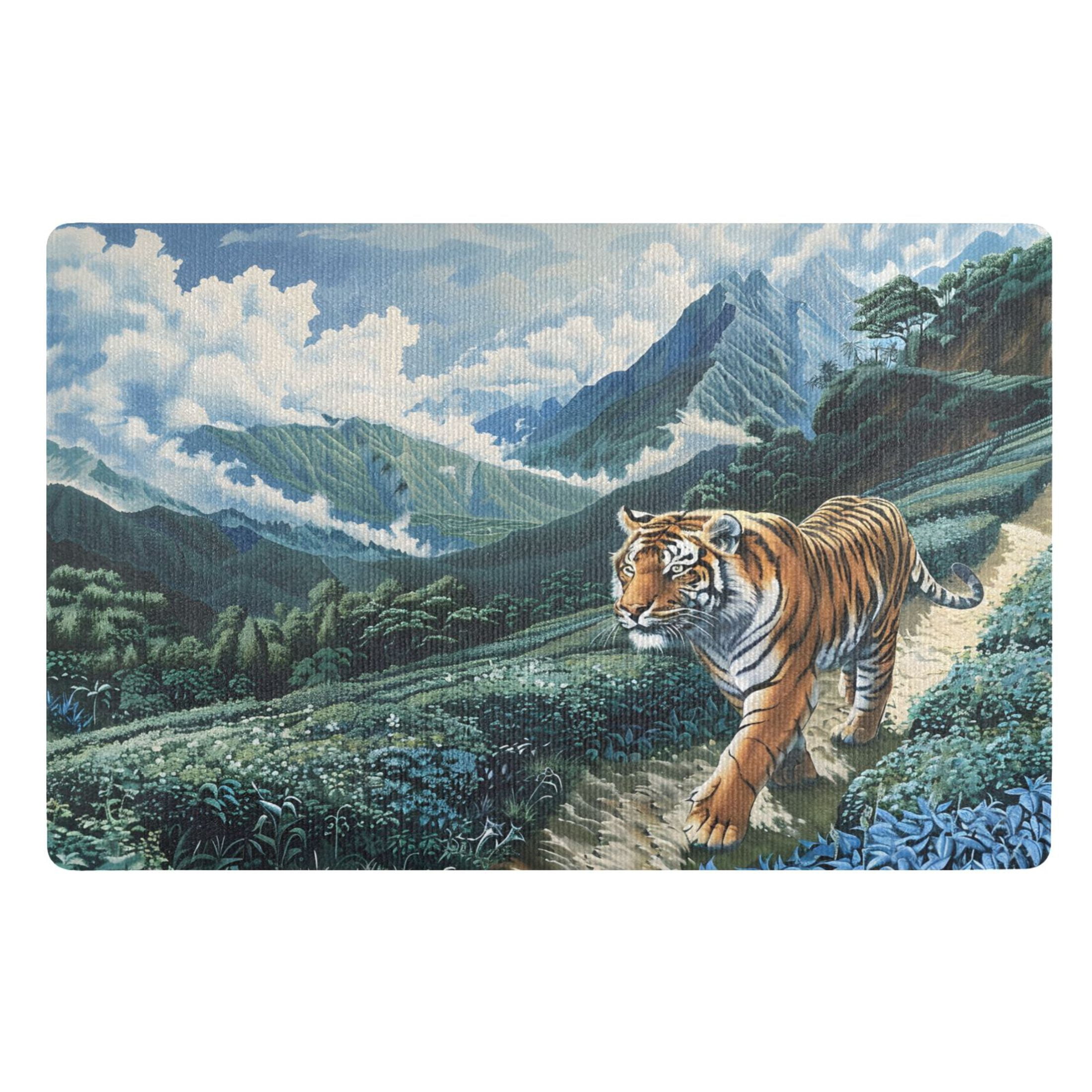 ALAZA Tiger on Mountain Door Mats Outdoor Indoor Entrance Low Profile ...
