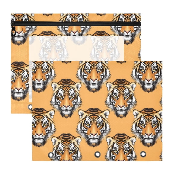 ALAZA Tigers Face Pattern Pencil Pouch 3 Ring Binder with Clear Window ...