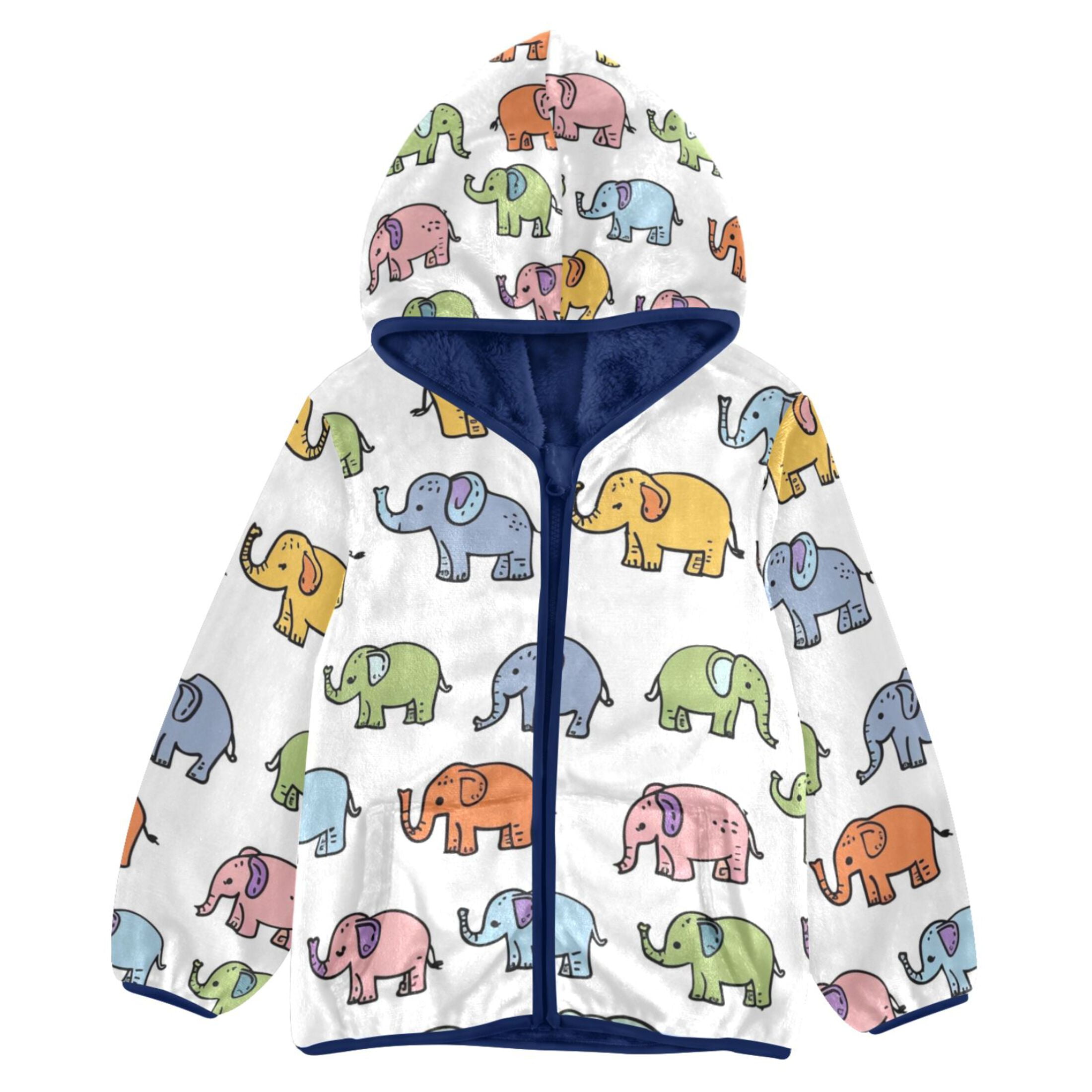 ALAZA Toddler Polar Fleece Jacket Cartoon Elephants Kids Hooded Warm ...
