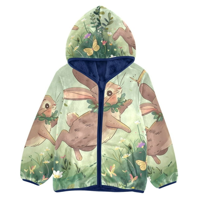 ALAZA Toddler Polar Fleece Jacket Rabbit and Butterflies Kids Hooded ...