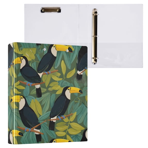 ALAZA Toucan Leaf Hardcover 3 Ring Binder 1.5" D-Rings with Interior ...