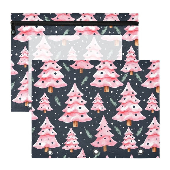 ALAZA Trees Pink Pattern Pencil Pouch 3 Ring Binder with Clear Window ...