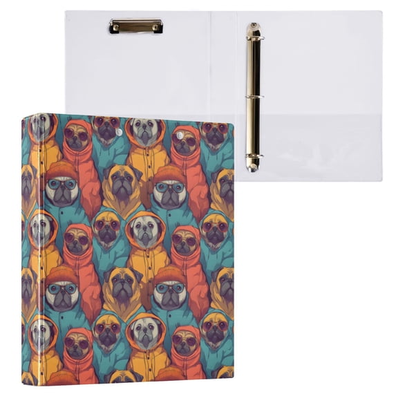 ALAZA Trendy Pug and Bulldog Hardcover 3 Ring Binder 1.5" D-Rings with ...