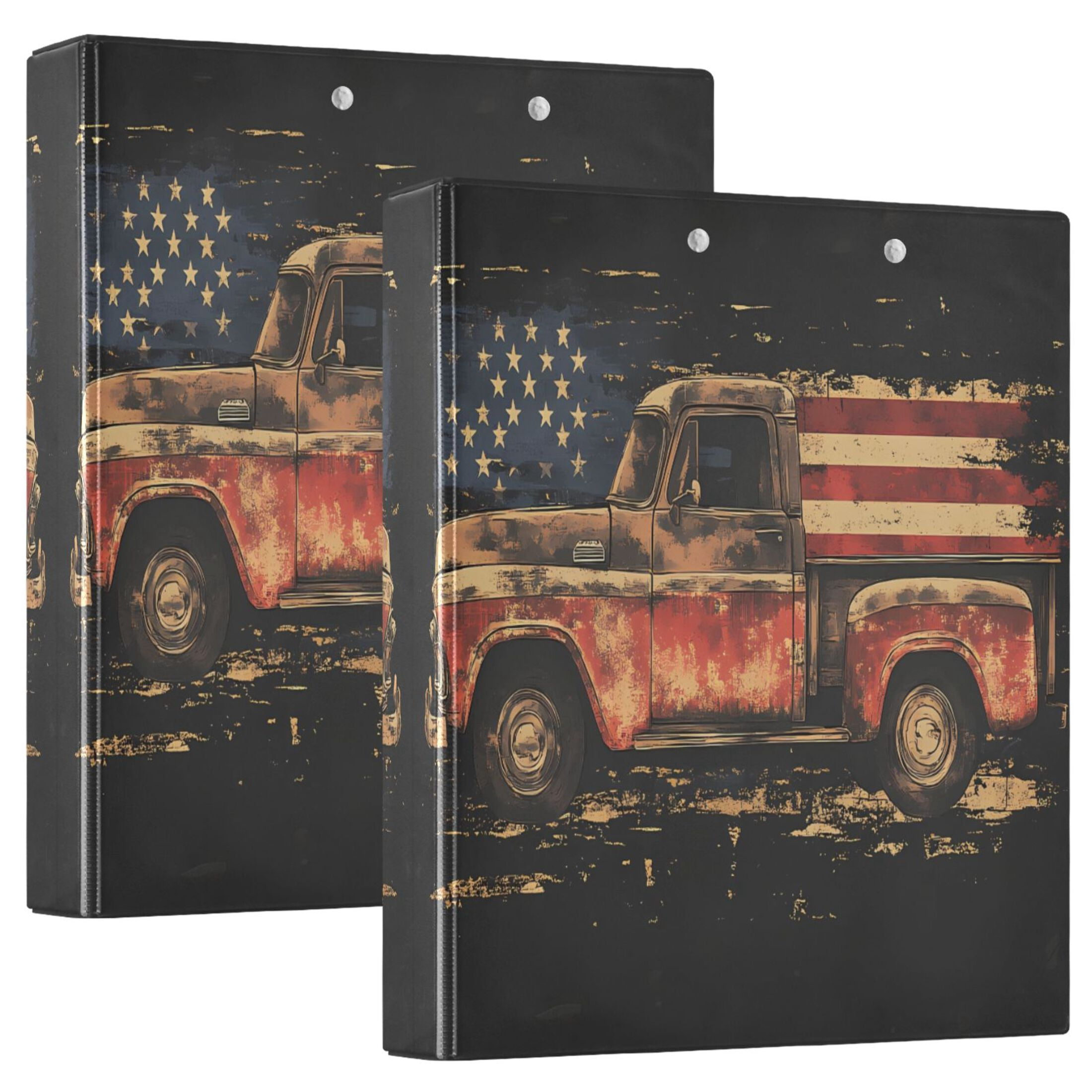 ALAZA Truck America Flag Hardcover 3 Ring Binder 1.5" D-Rings with ...