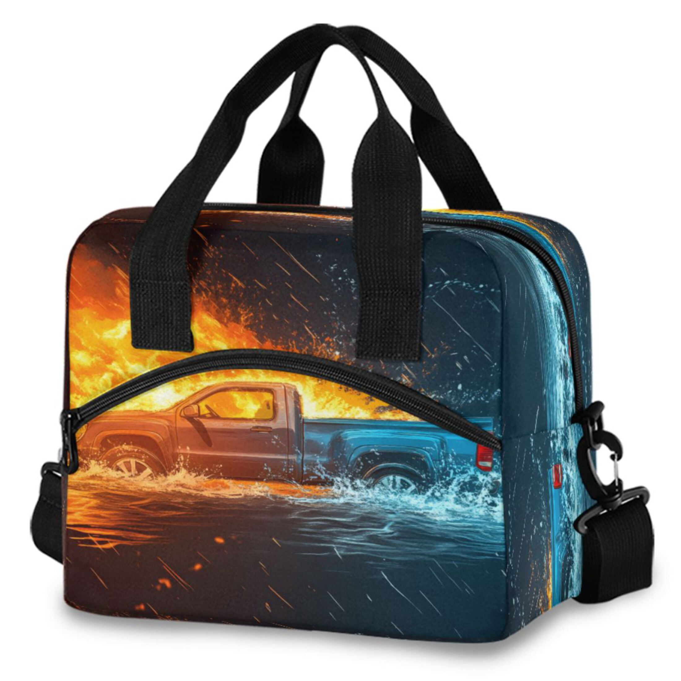 ALAZA Truck Ice and Fire Insulated Lunch Box Large Reusable Cooler Bag ...