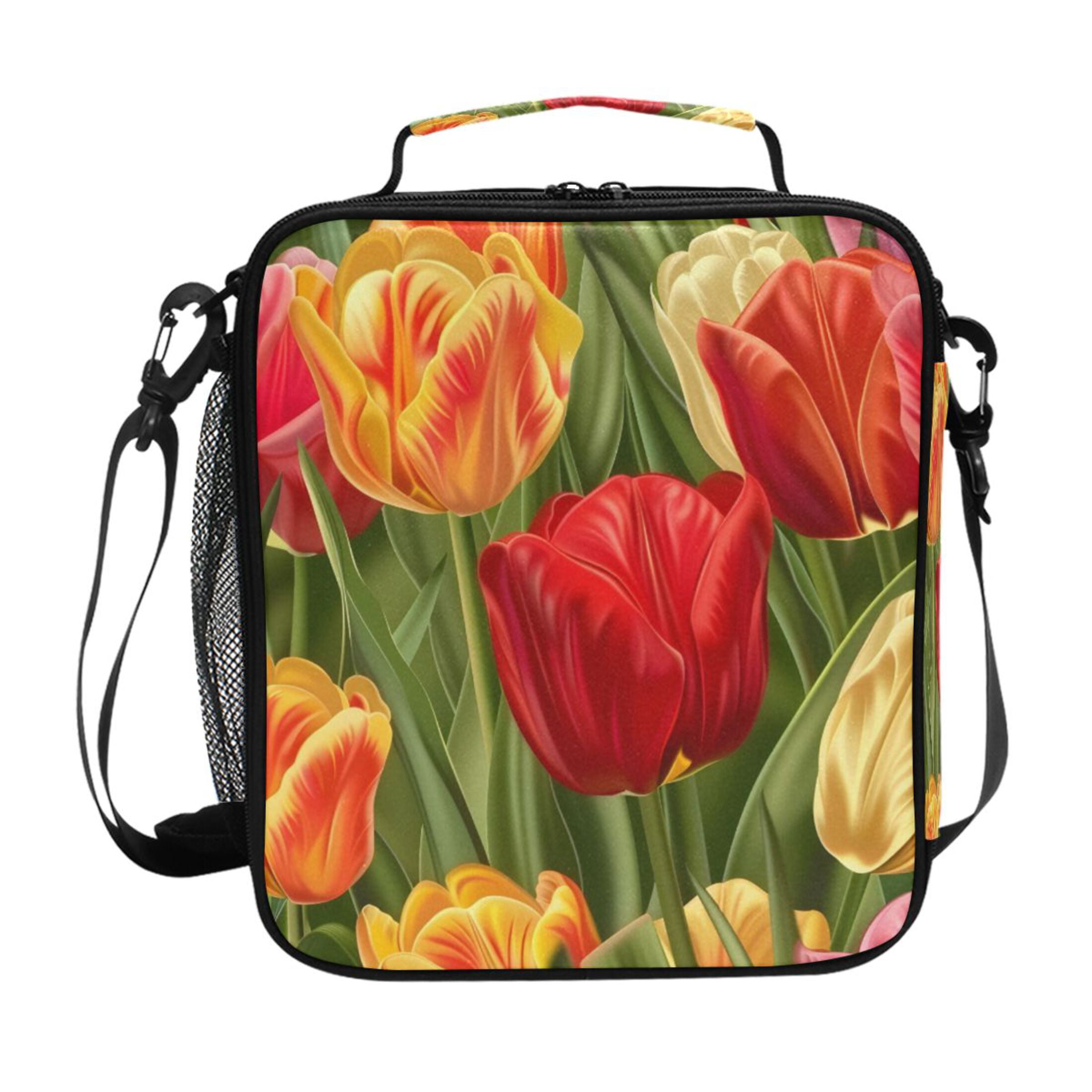 ALAZA Tulip Flowers Green Leaf Lunch Box Insulated Lunch Bag Reusable ...