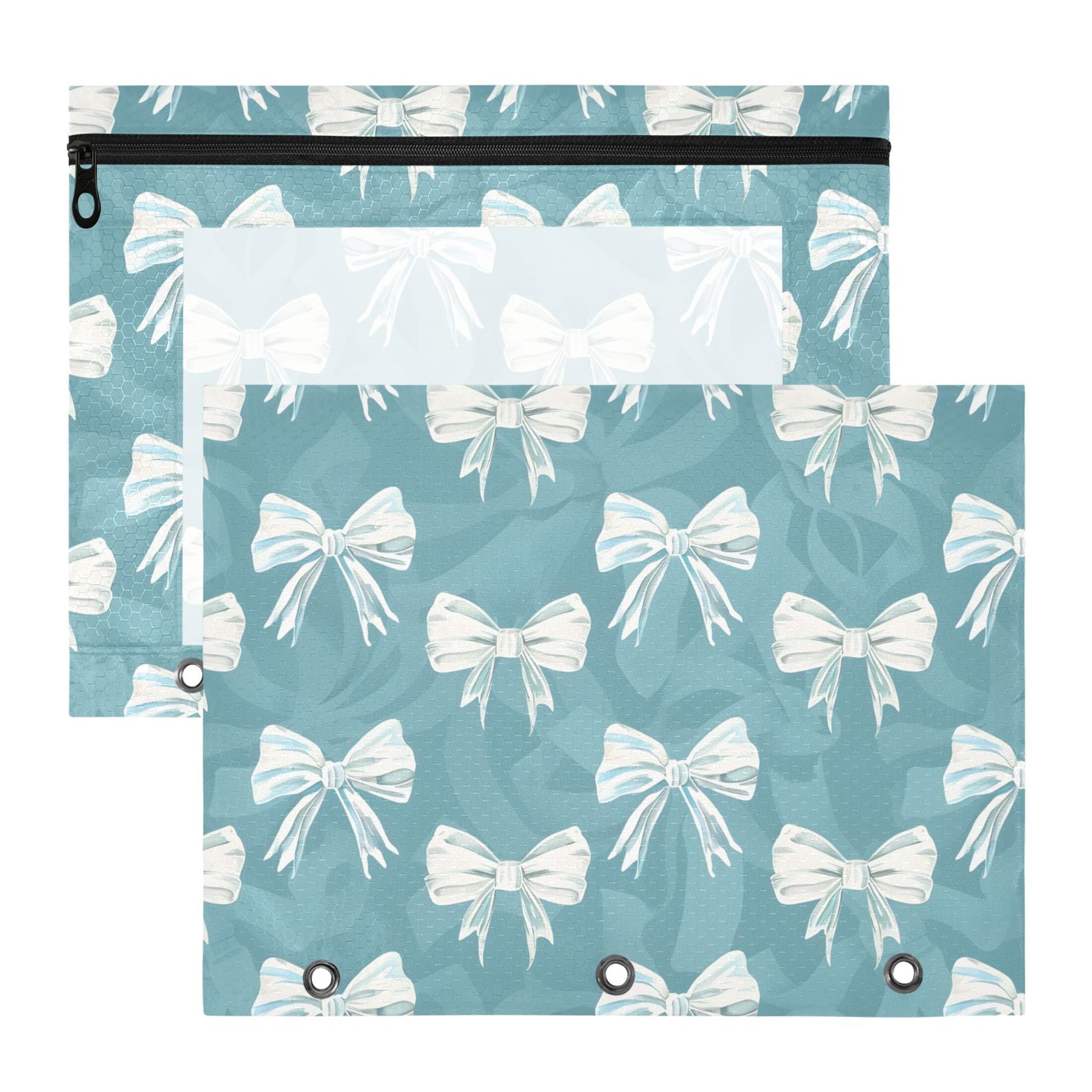 ALAZA Turquoise Bows Pattern Pencil Pouch 3 Ring Binder with Clear ...