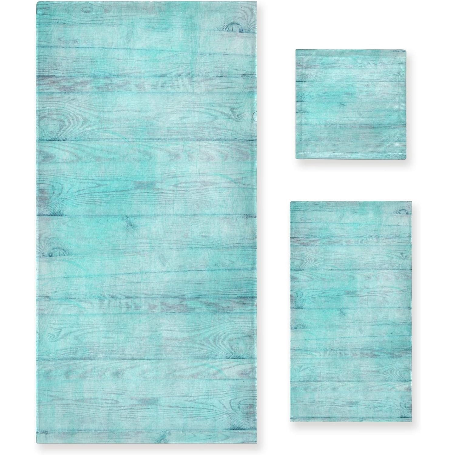 ALAZA Turquoise Bue Towel Bathroom Sets, Shabby Chic Teal Green Wood ...