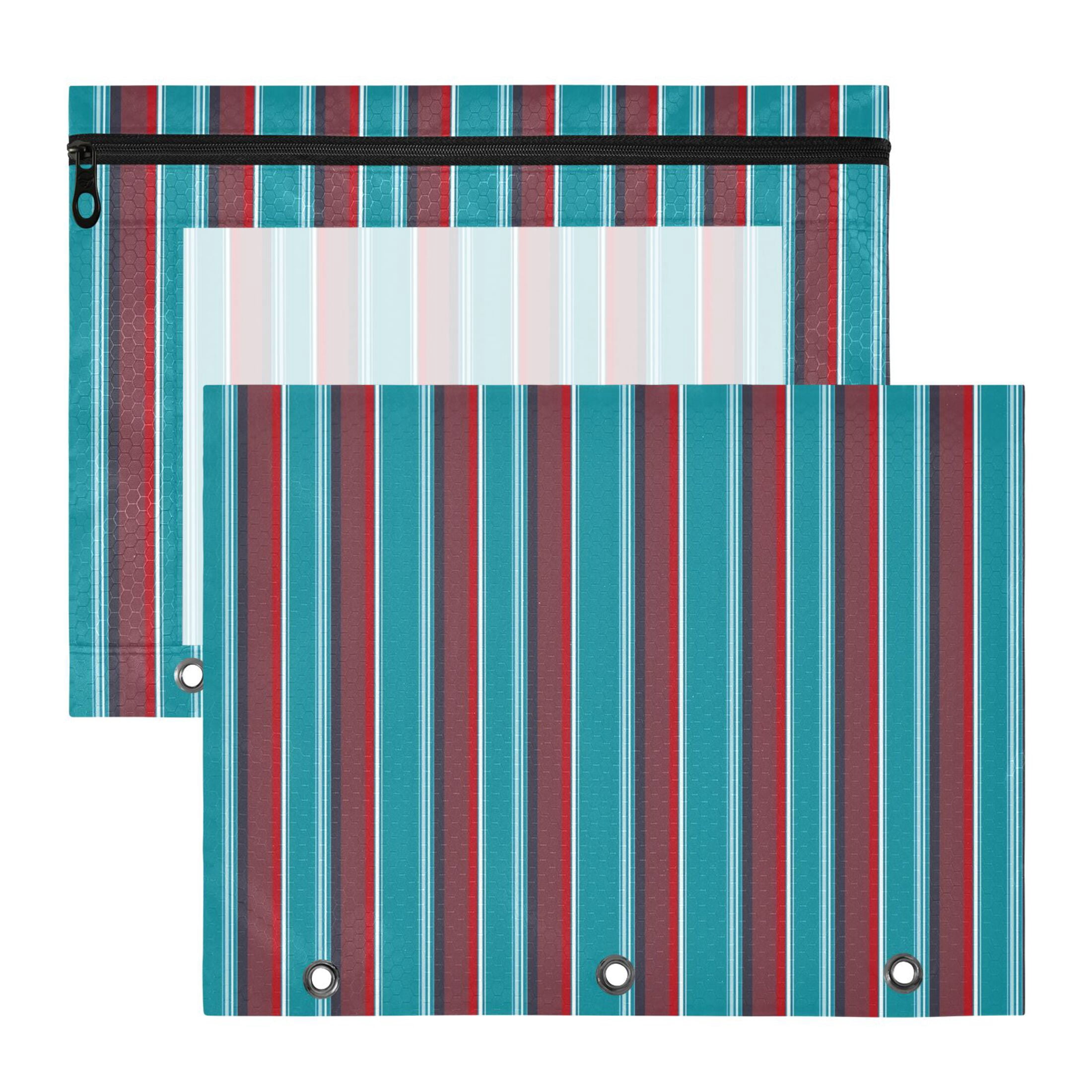 ALAZA Turquoise Stripes Pattern Pencil Pouch 3 Ring Binder with Clear ...