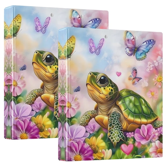 ALAZA Turtle Flowers Butterfly Hardcover 3 Ring Binder 1.5" D-Rings ...