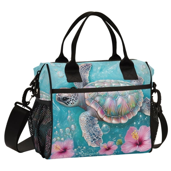 ALAZA Turtle Lily Flower Print Cooler Lunch Bag Insulated Reusable ...