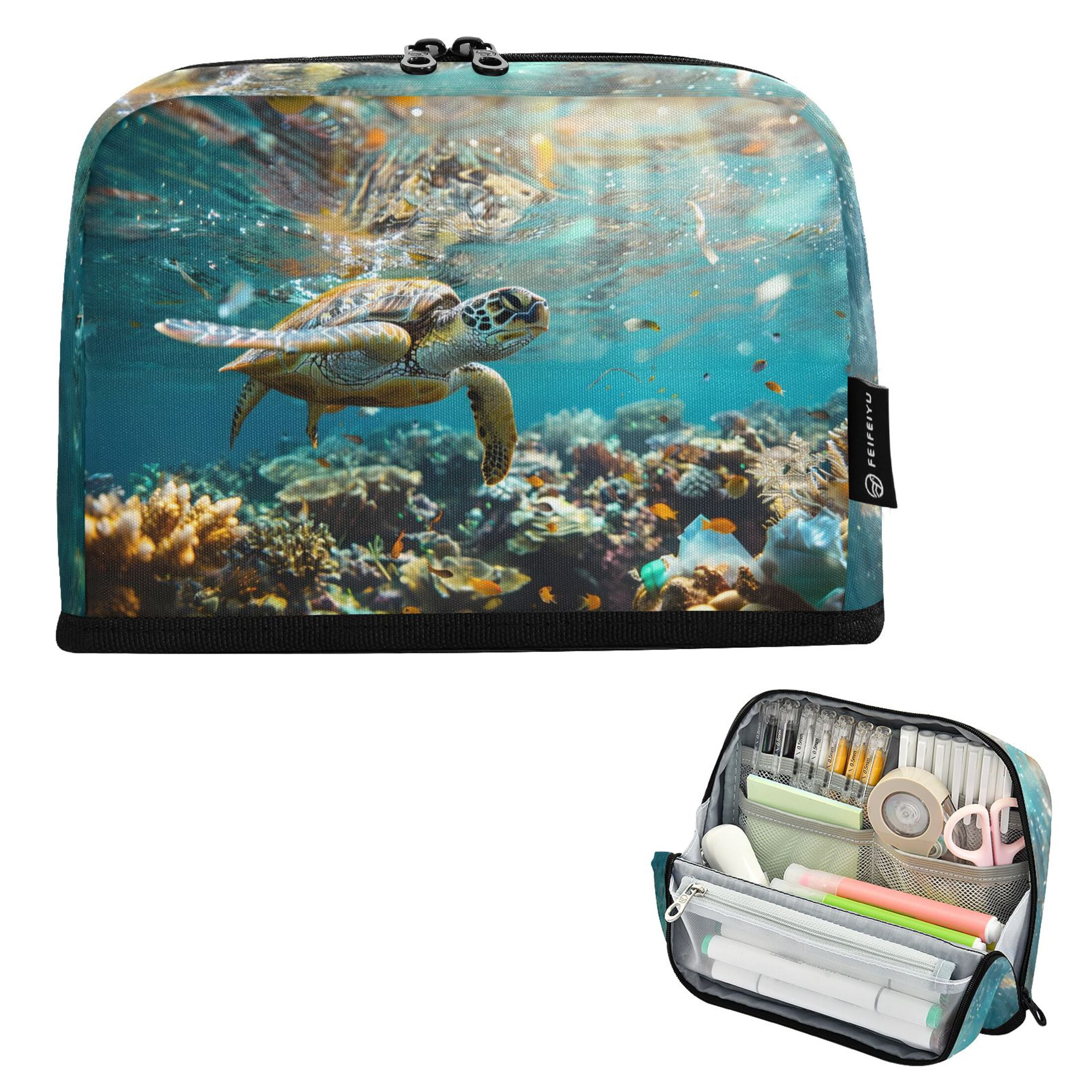 ALAZA Turtle Swims under Sea Pencil Case Pen Pouch Bag Large Capacity ...