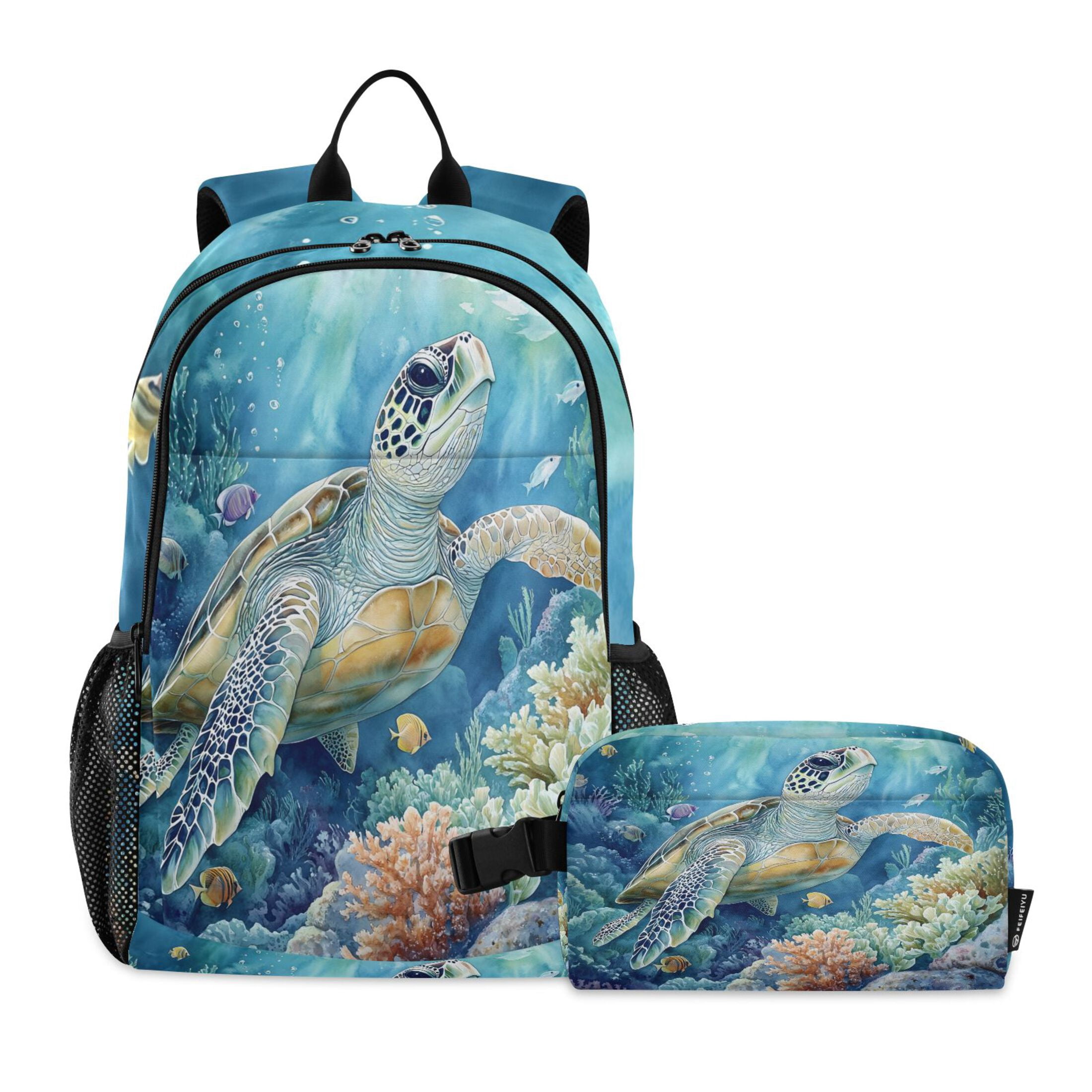 ALAZA Turtle Underwater Coral School Backpack Lunch Box Set Student ...