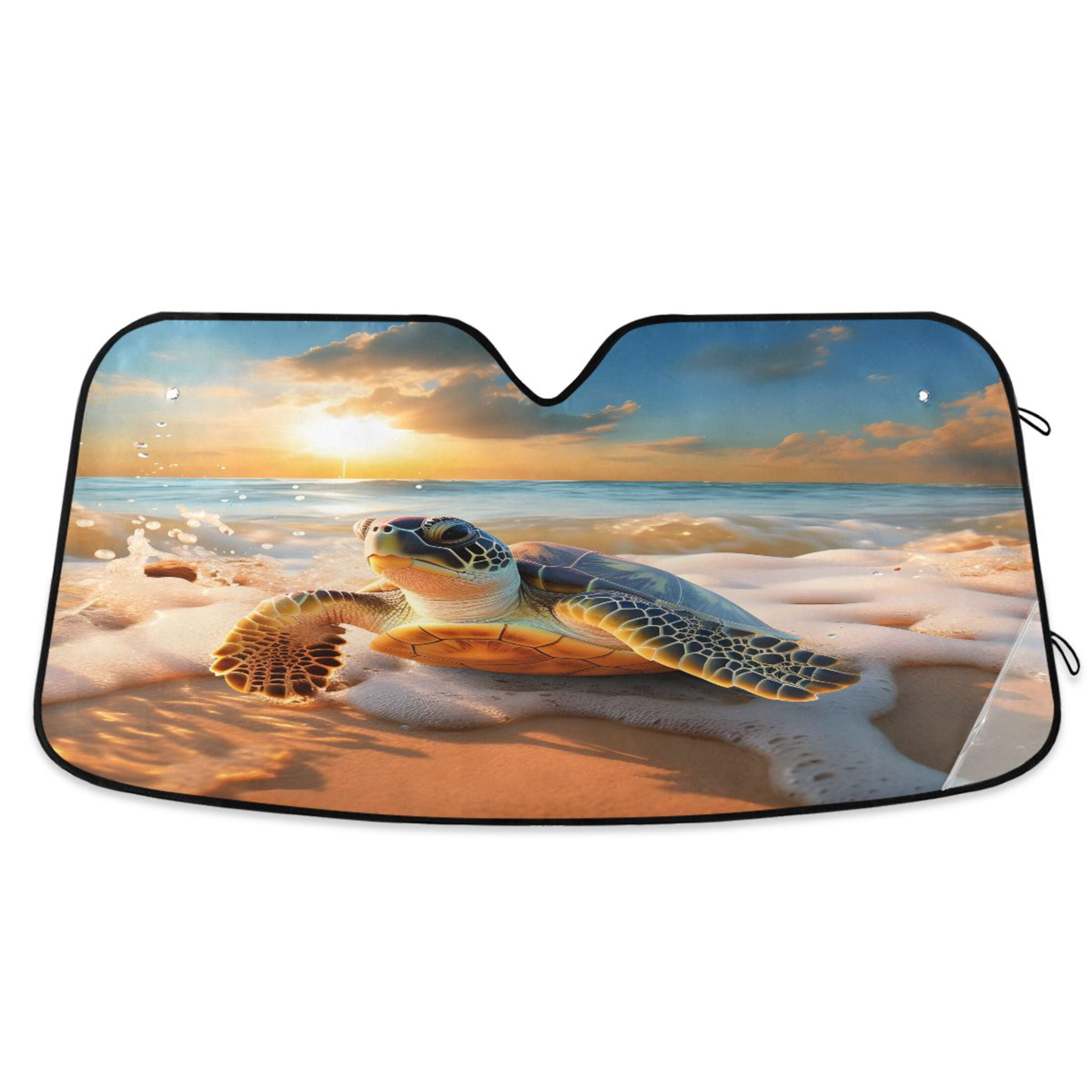 ALAZA Turtle on Sunset Beach Windshield Sun Shade Car Foldable Sun ...