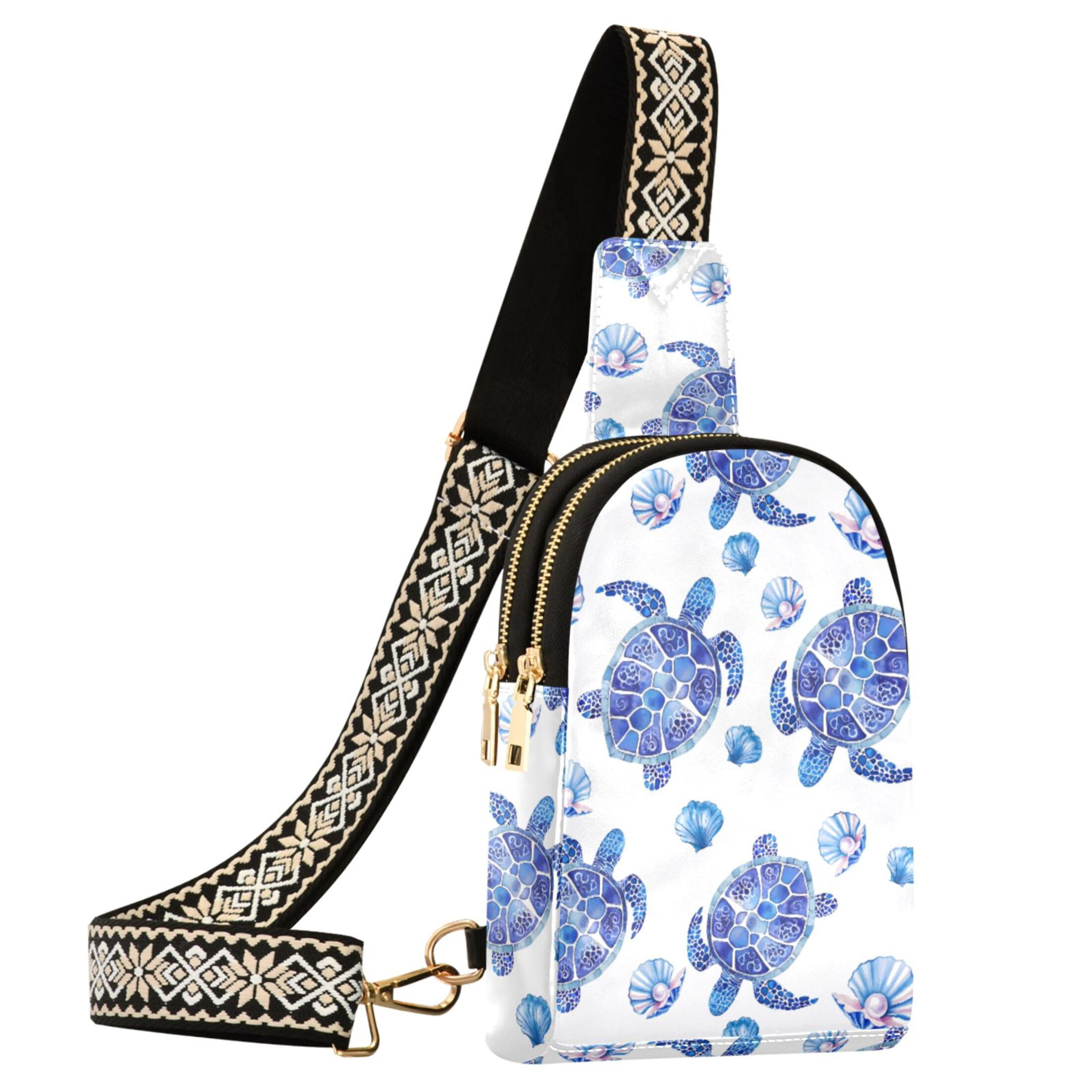ALAZA Turtles Seashells Sling Bag for Women Men Waterproof Crossbody ...