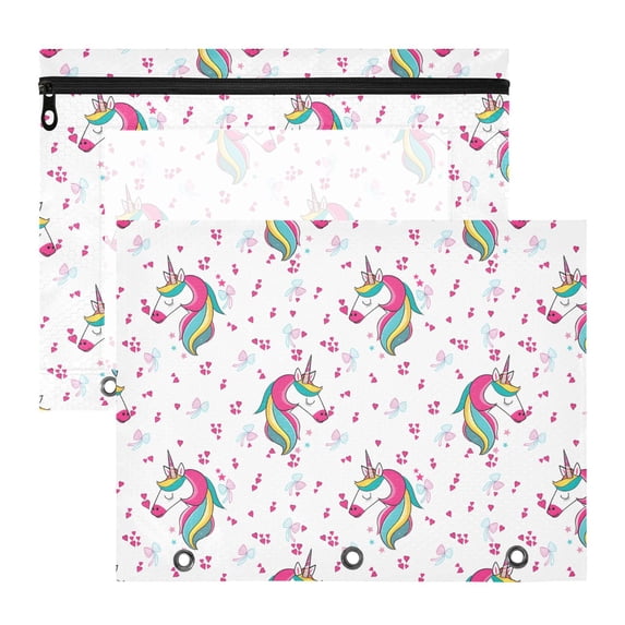 ALAZA Unicorn Bows Pattern Pencil Pouch 3 Ring Binder with Clear Window ...