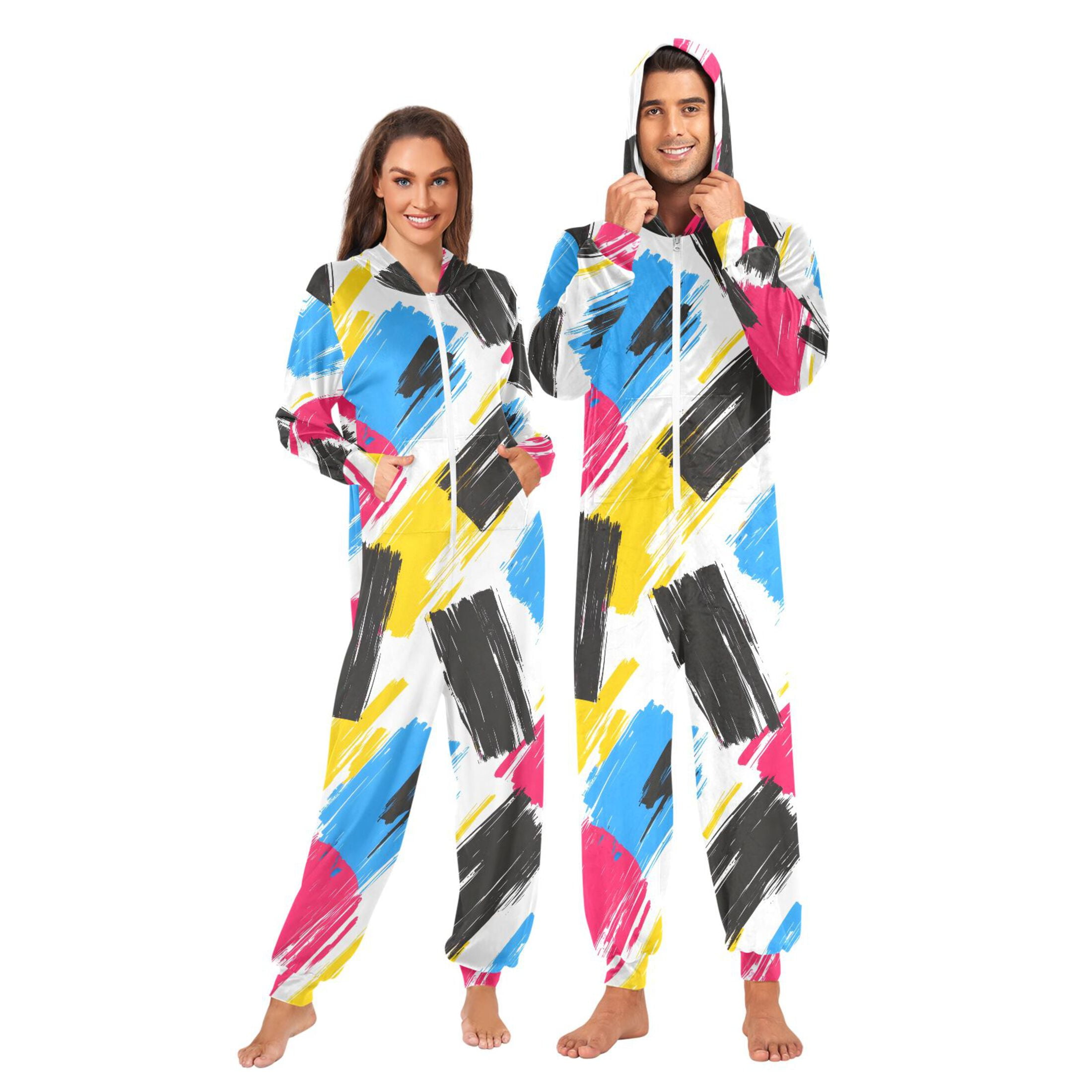 ALAZA Unisex Adults Onesie Pajamas Art Hand Draw Sleepwear Jumpsuits ...