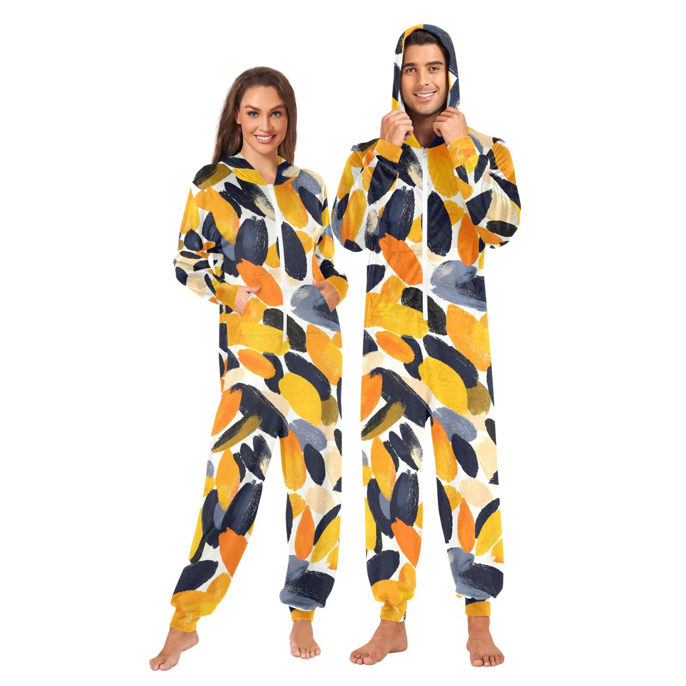 ALAZA Unisex Adults Onesie Pajamas Art Leaf Pattern Sleepwear Jumpsuits ...