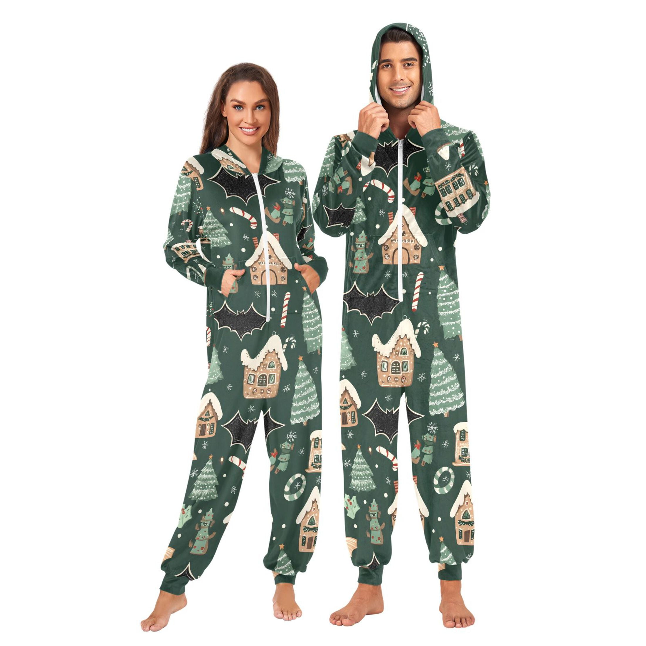 ALAZA Unisex Adults Onesie Pajamas Bat House Christmas Sleepwear ...