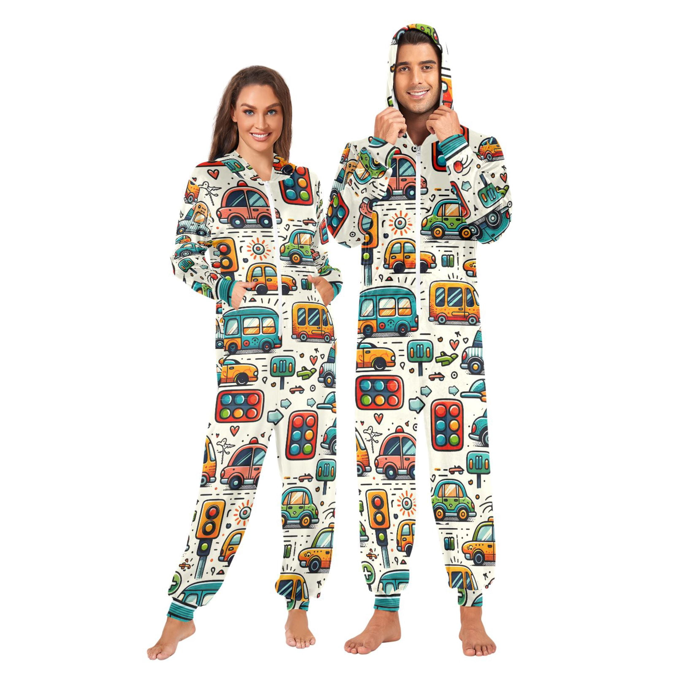 ALAZA Unisex Adults Onesie Pajamas Cartoon Cars Sleepwear Jumpsuits One ...