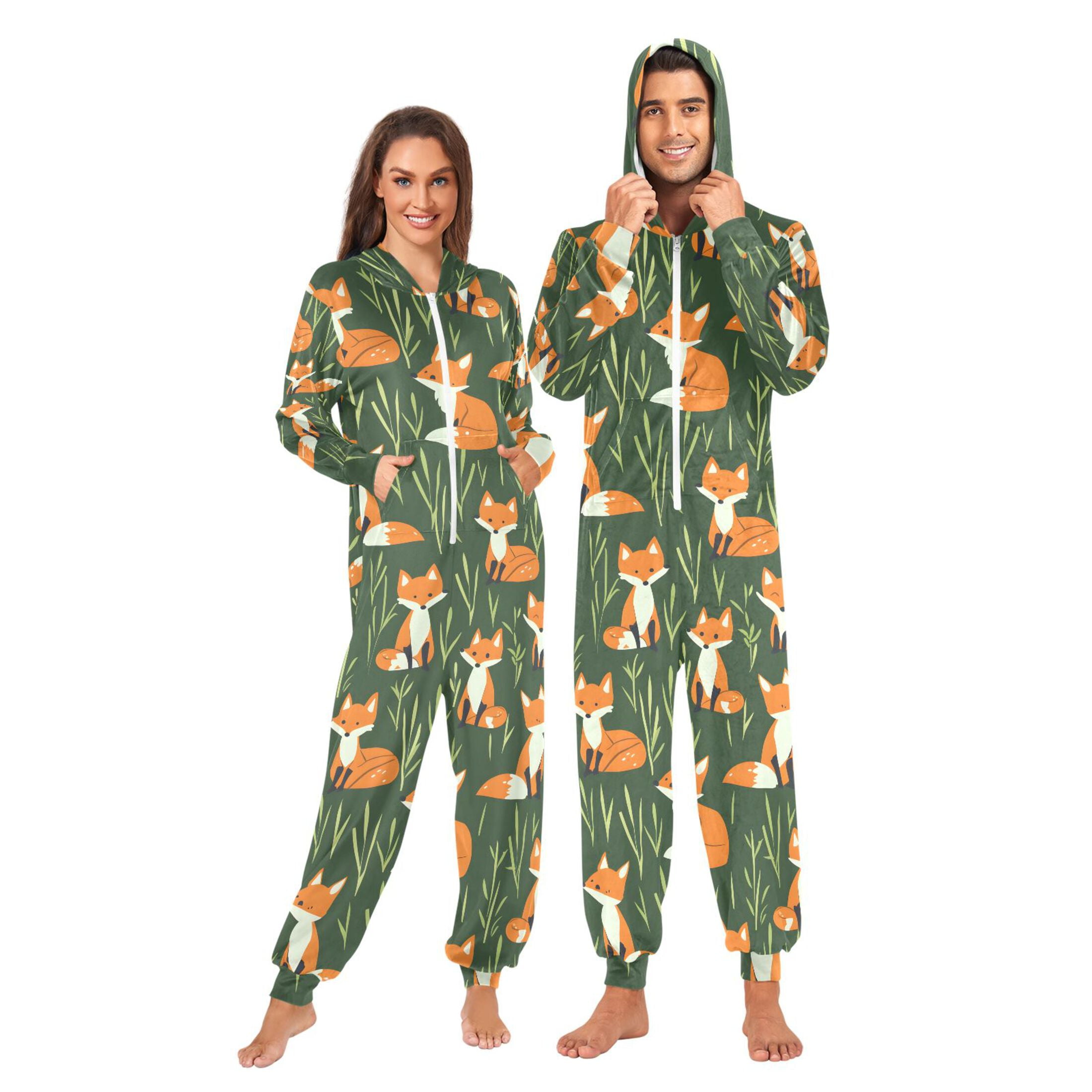 ALAZA Unisex Adults Onesie Pajamas Cartoon Foxes Sleepwear Jumpsuits ...