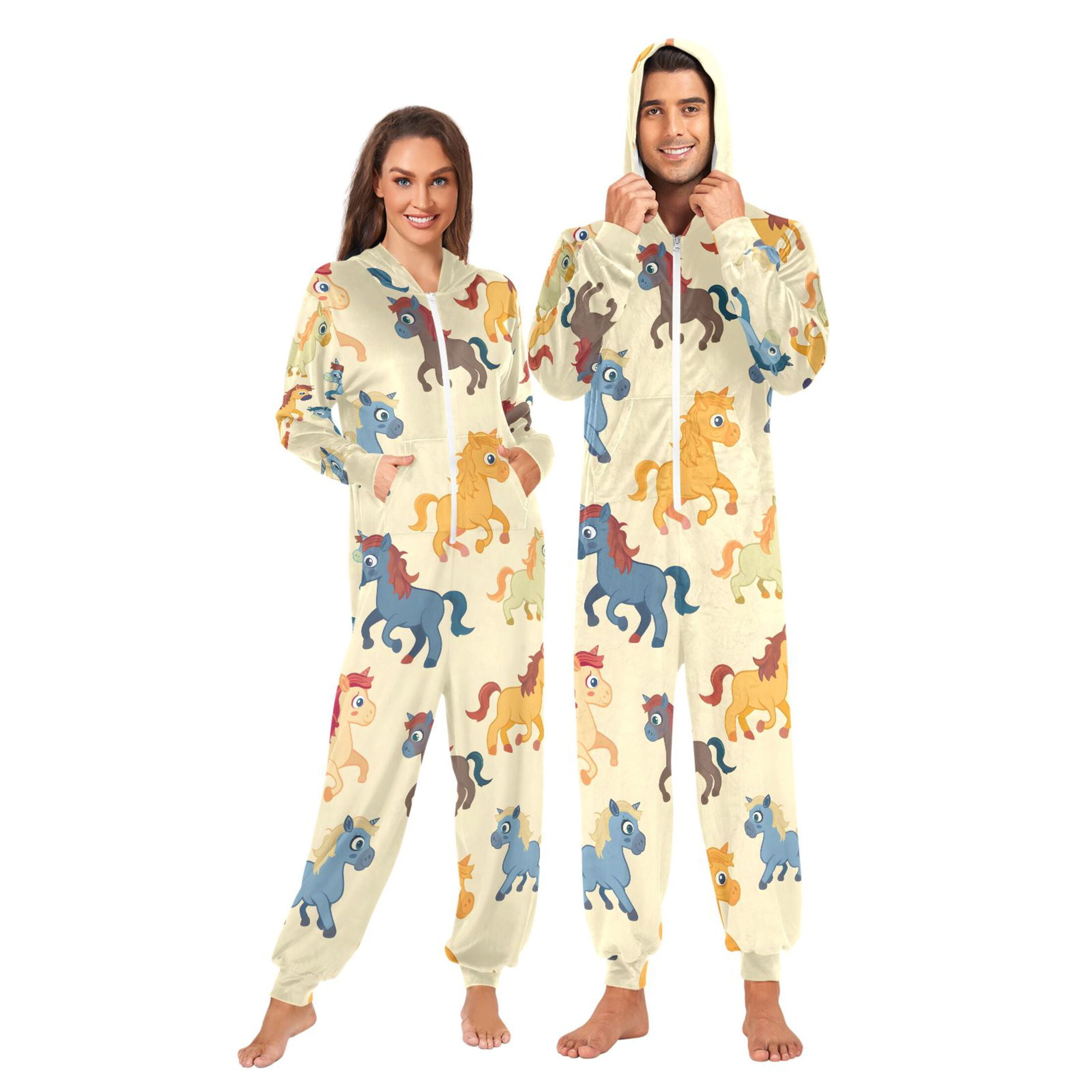 ALAZA Unisex Adults Onesie Pajamas Cartoon Horse Sleepwear Jumpsuits ...